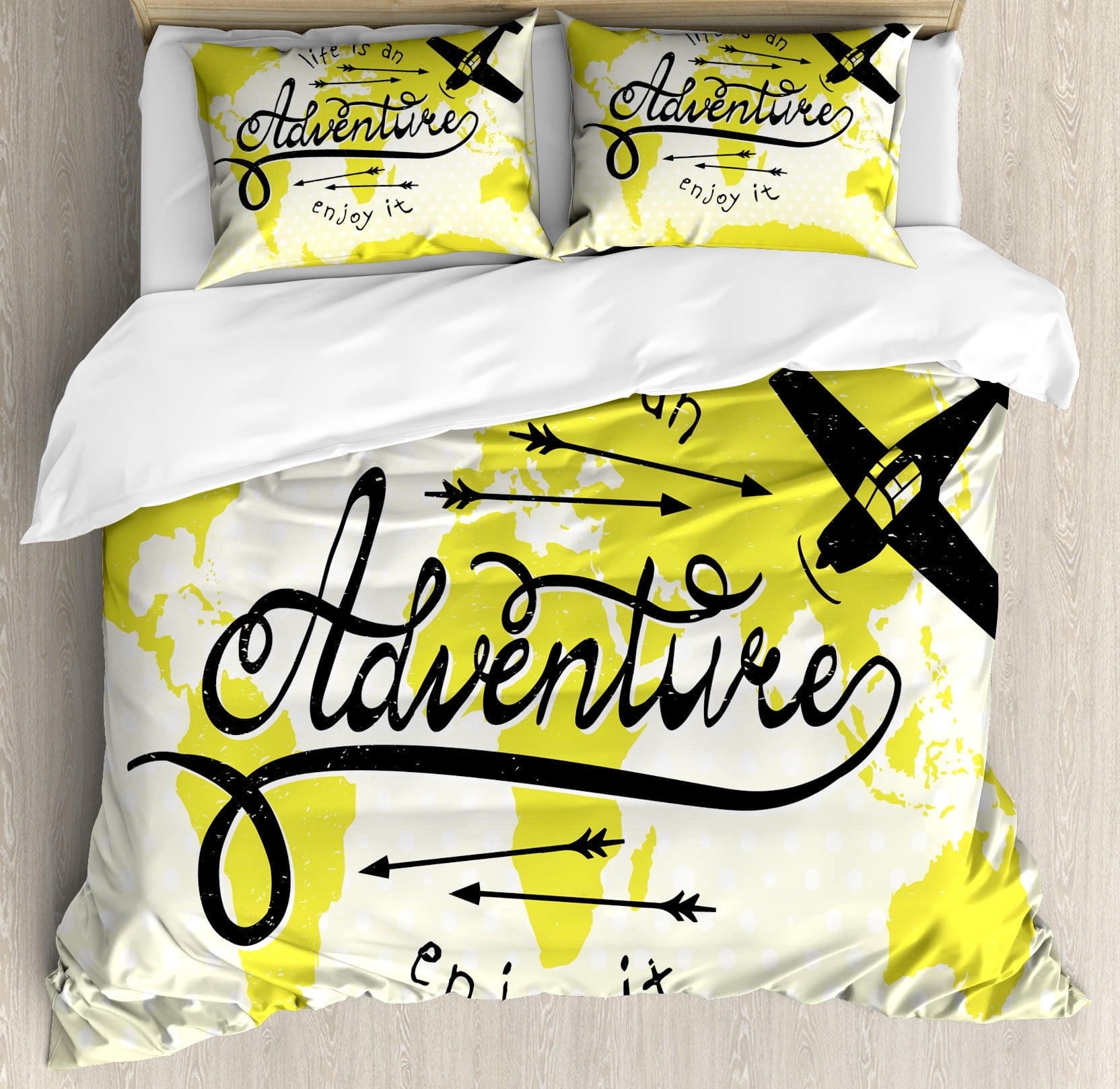 Adventure Duvet Cover Set, Life is an Adventure Words Map of the World ...