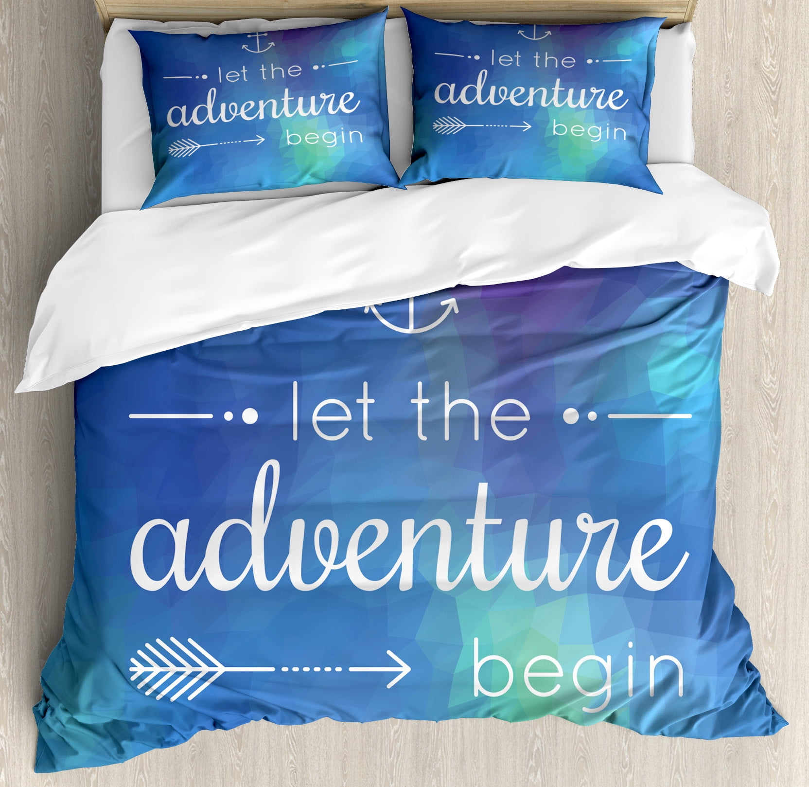 Adventure Duvet Cover Set, Marine Themed Adventure Words on Blue ...