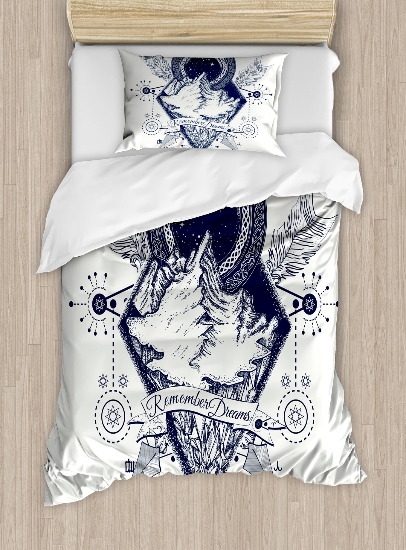 Adventure Duvet Cover Set, Mountains in Boho Tattoo Style with Crossed ...