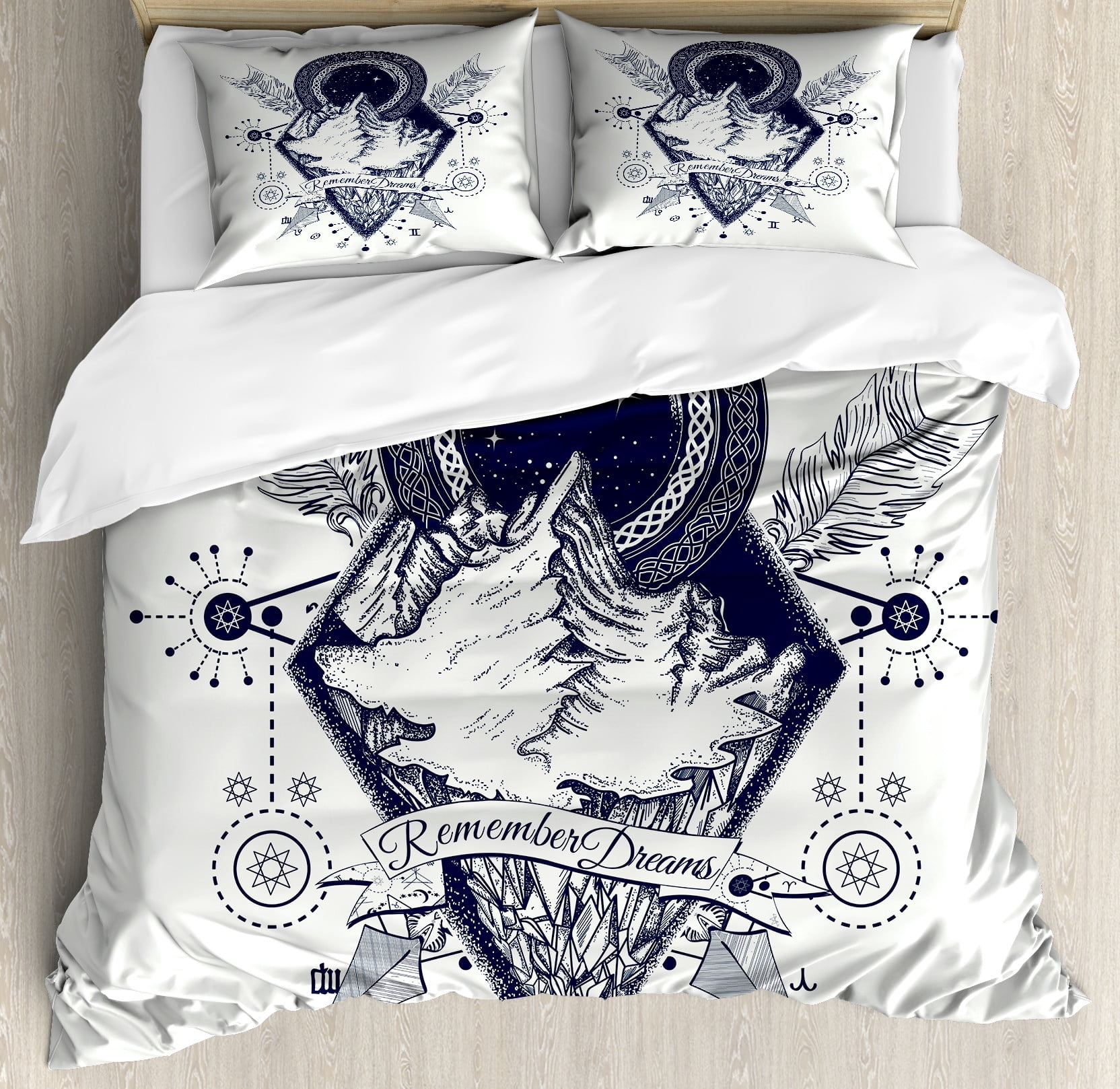 Adventure Duvet Cover Set, Mountains in Boho Tattoo Style with Crossed ...