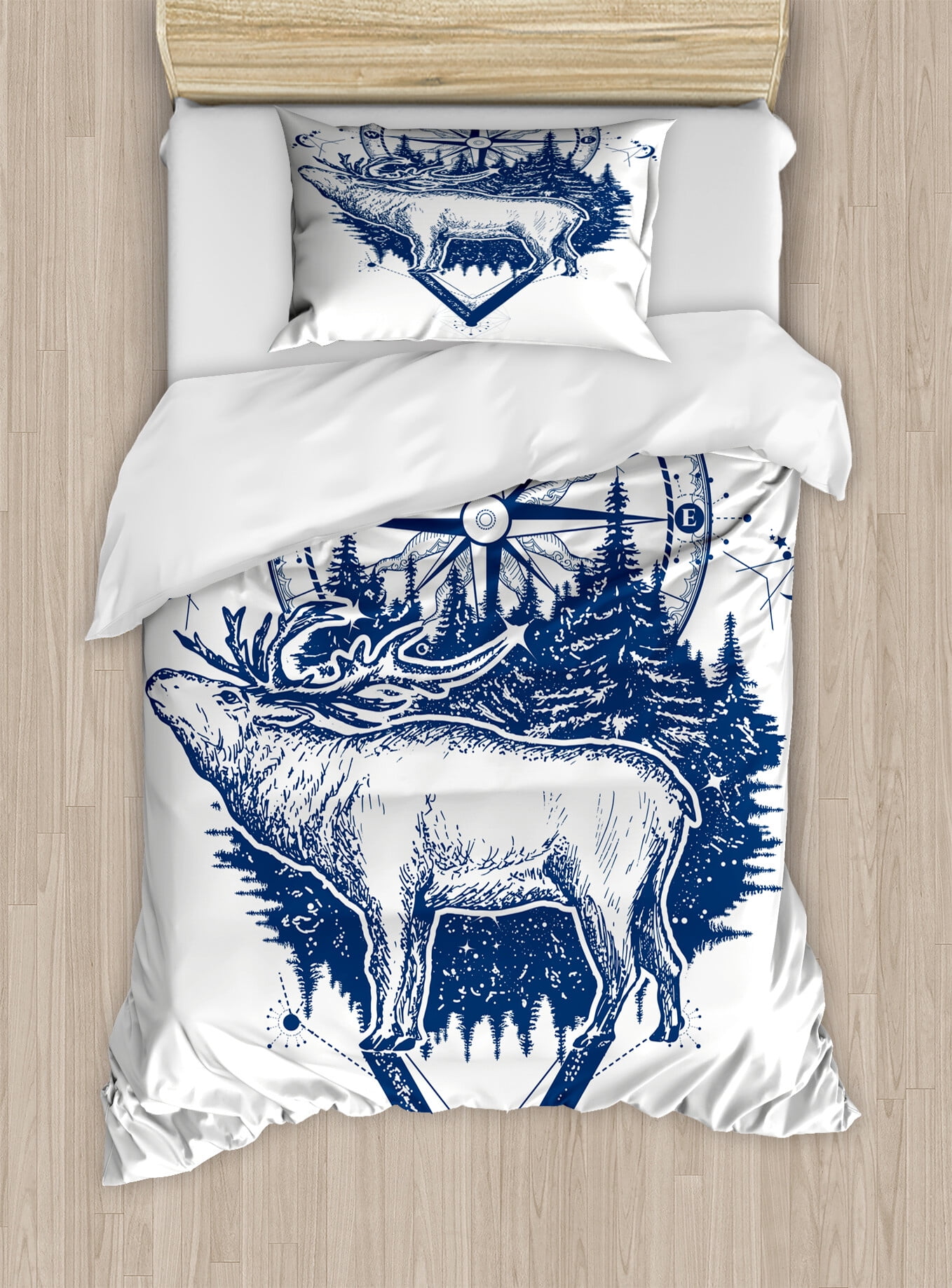Adventure Duvet Cover Set, Reindeer and Compass Travel Wilderness ...