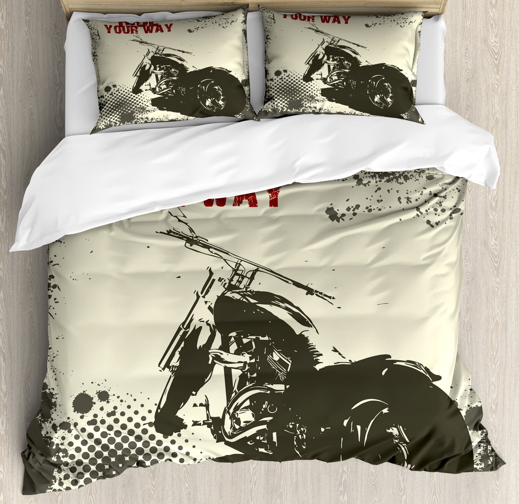 Adventure Duvet Cover Set, Ride Your Way Words Motorcycle Image Poster ...