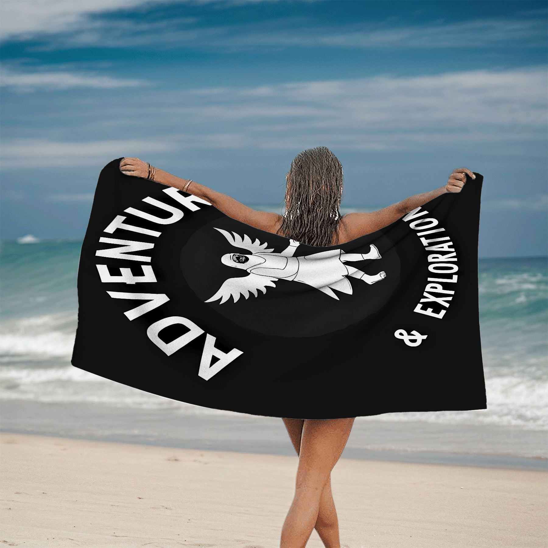Adventure & Exploration Themed Beach Towel - Dynamic Winged Figure ...