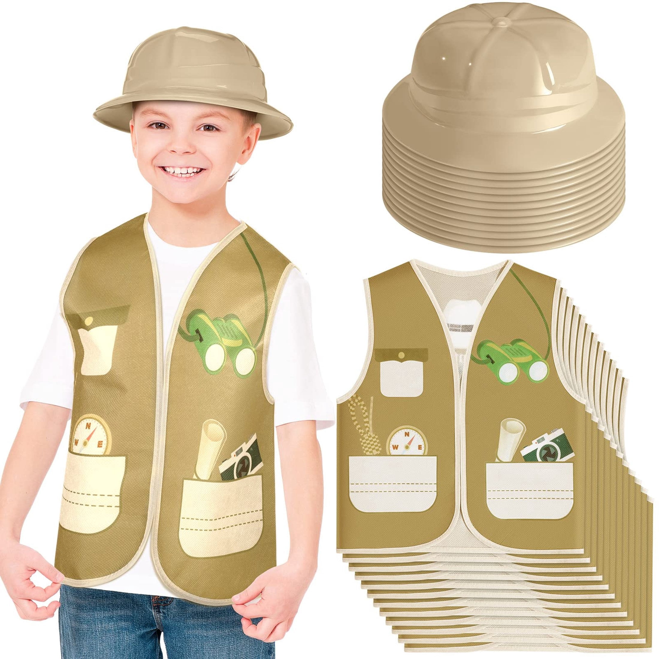 Adventure Explorer Kit - Kids Vest & Party Hats Set for Jungle Party Supplies & Outdoor Birthday ...