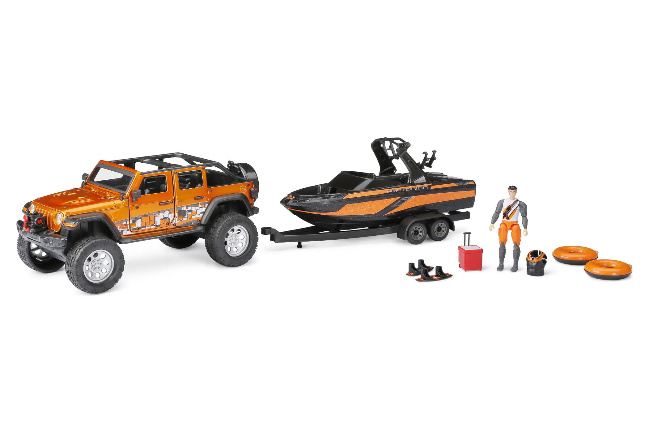 Adventure Force Angler Adventure Metal Vehicle Set Orange Jeep Truck ...