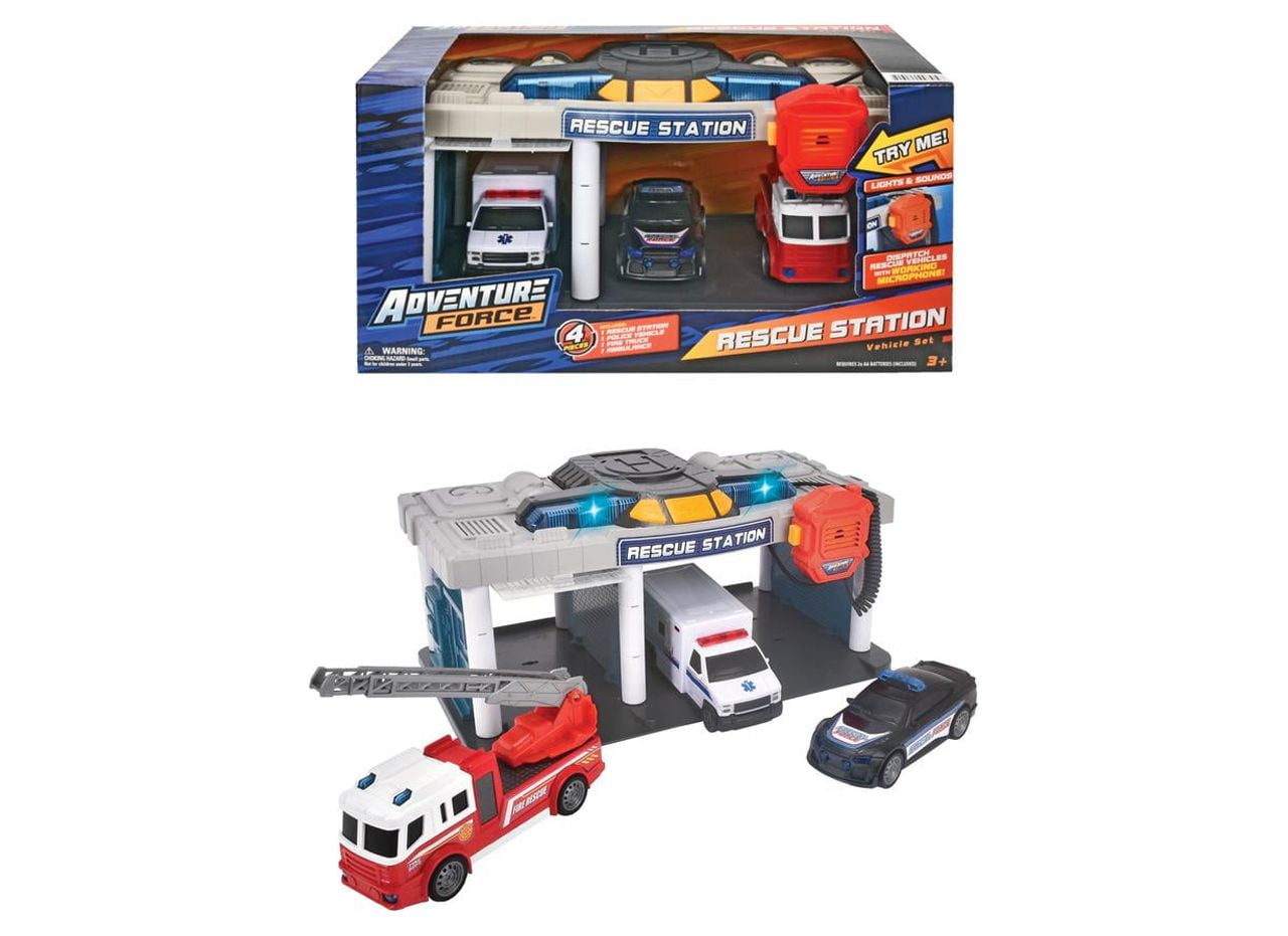 Adventure Force Rescue Station Playset, Lights & Sound, 3 Free-wheel ...