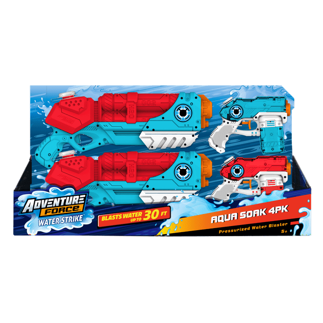 Adventure Force Water Strike Aqua Soak 4 Pack Blaster Set with 30ft ...