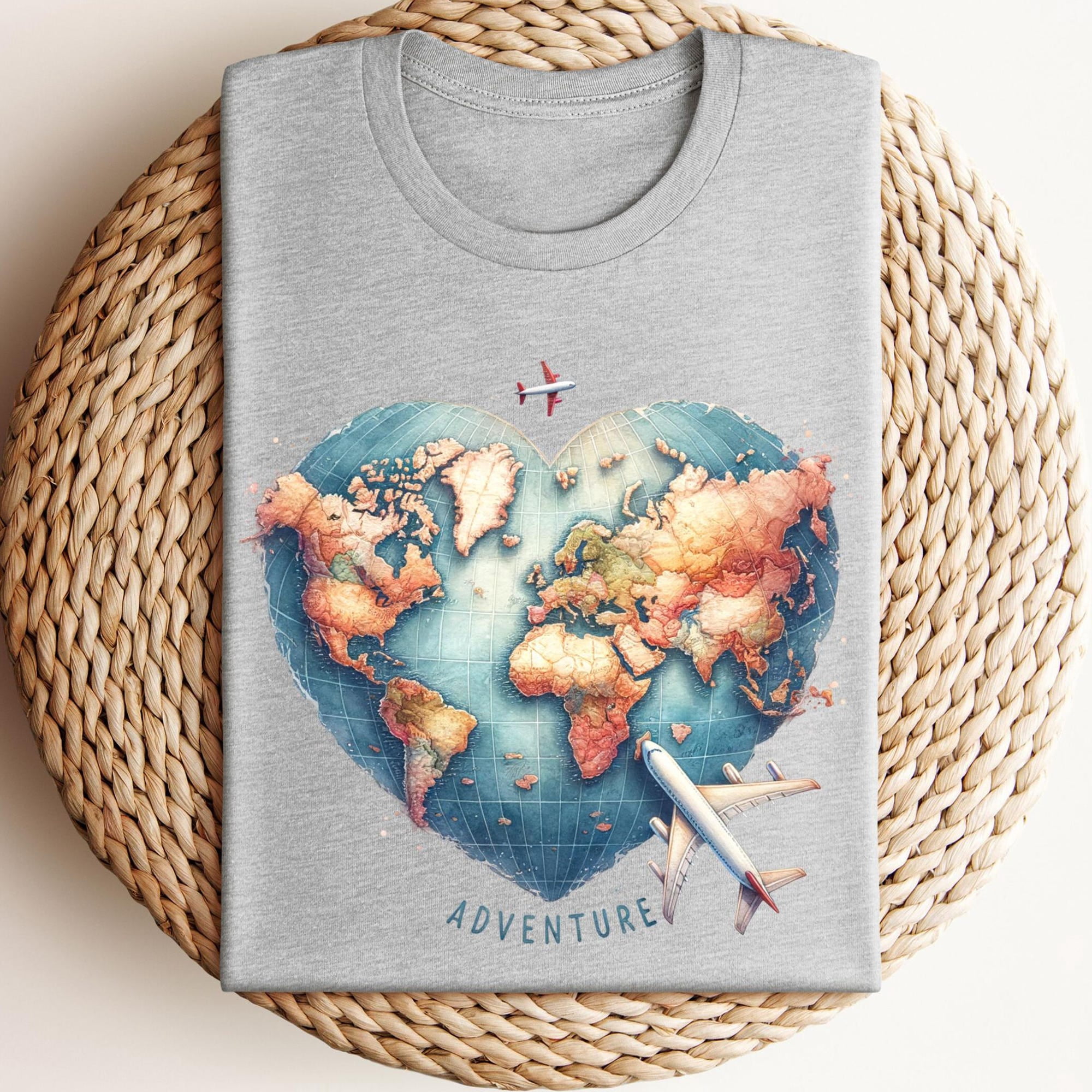 Adventure Heart Globe Shirt World Map Travel Tee Adventure Lover Gift ...
