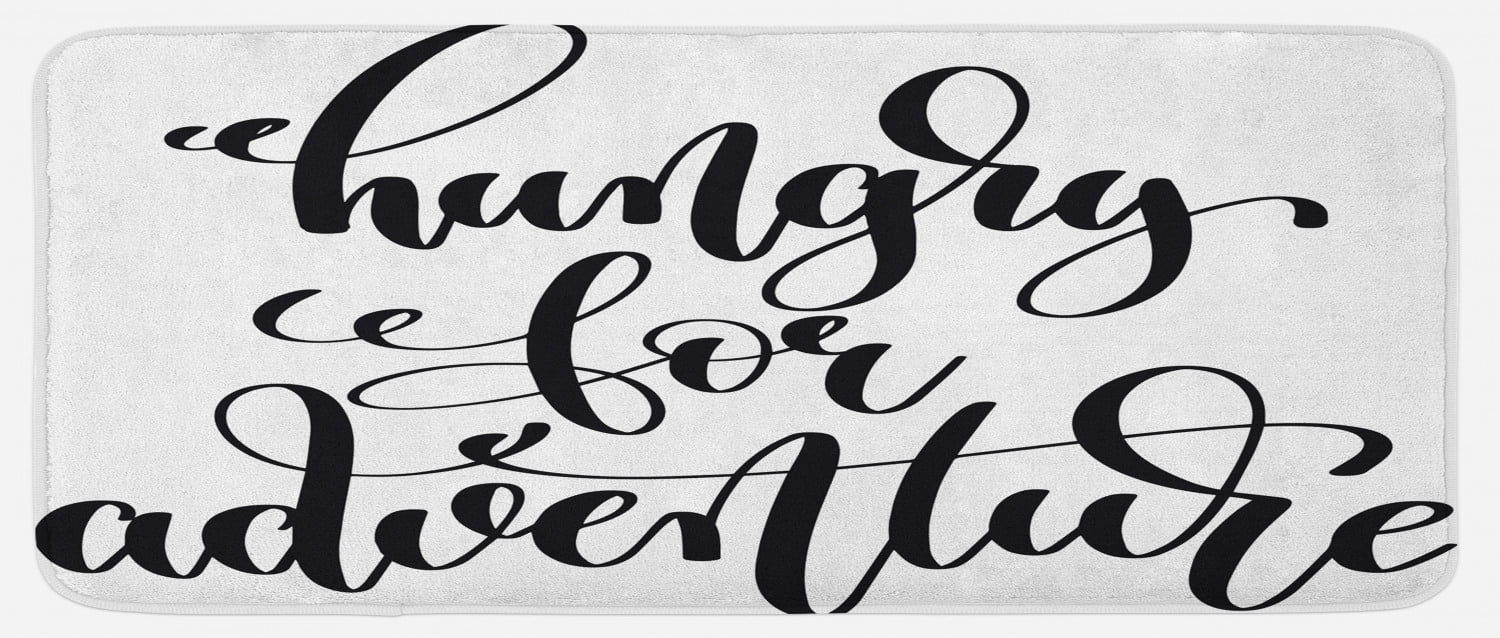 Adventure Kitchen Mat, Monochrome Words Hungry for Adventure Journey ...