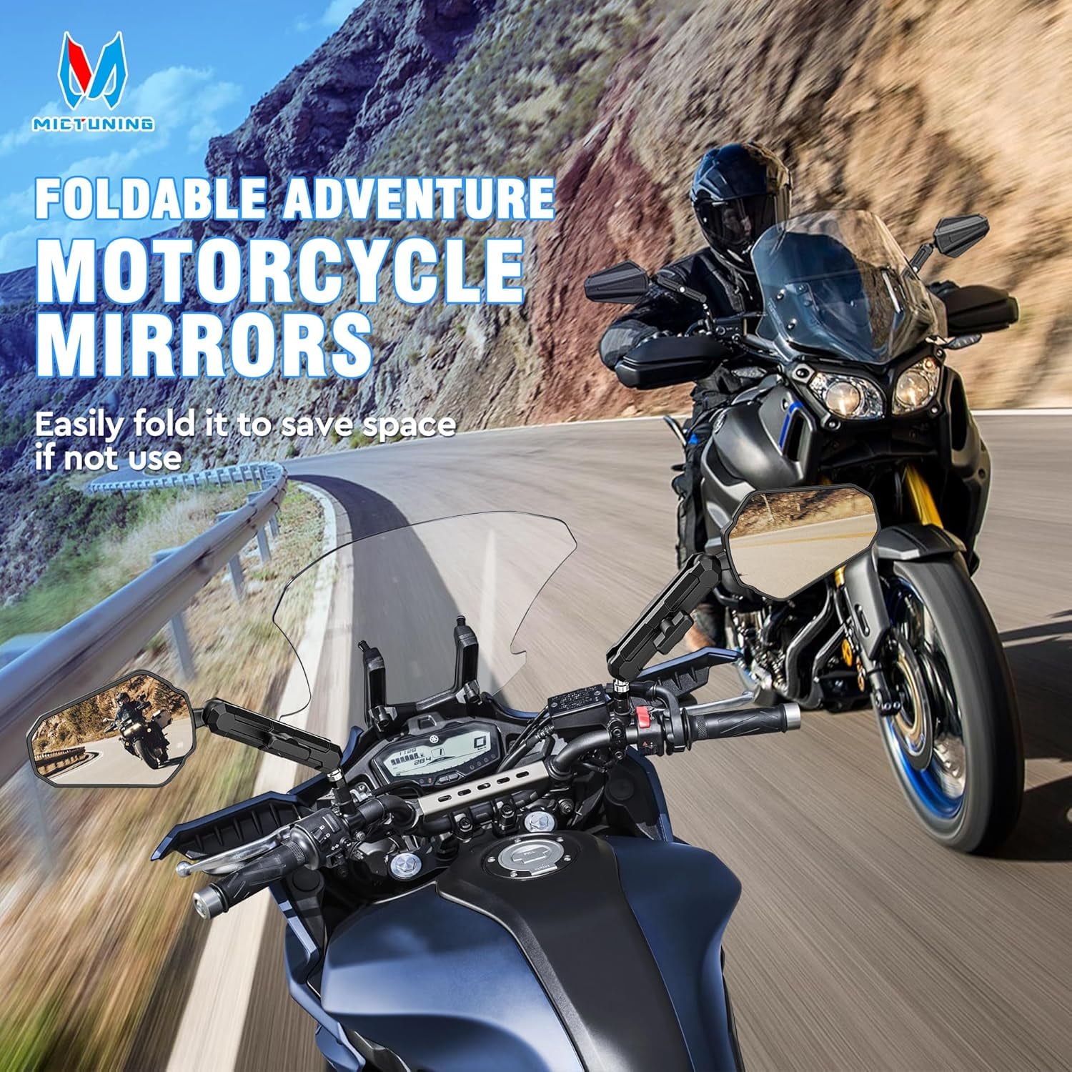 Adventure Motorcycle Mirrors, 360 ° Adjustable CNC Aluminum Alloy ...
