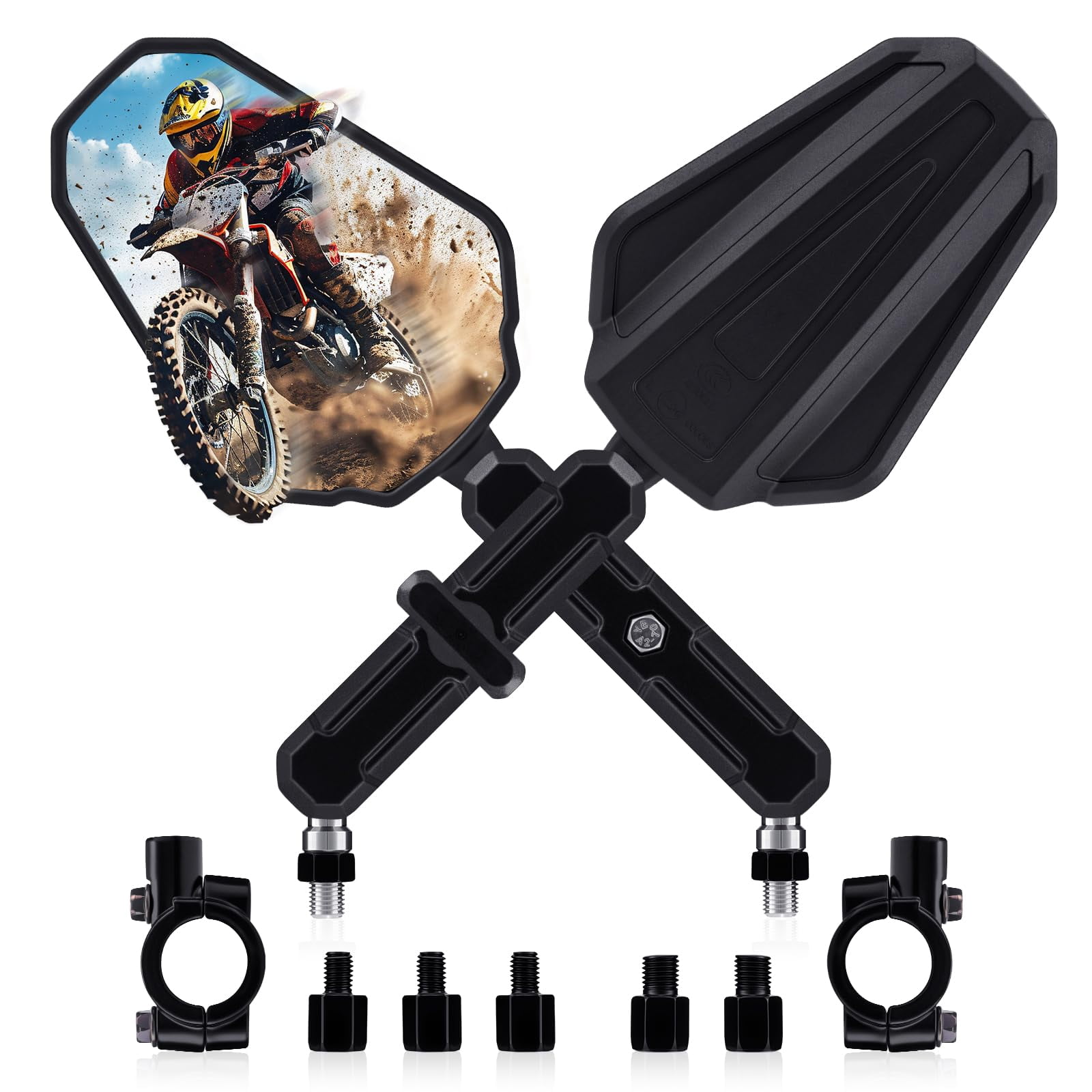 Adventure Motorcycle Mirrors - M8 M10 Black Foldable ATV Rear View ...