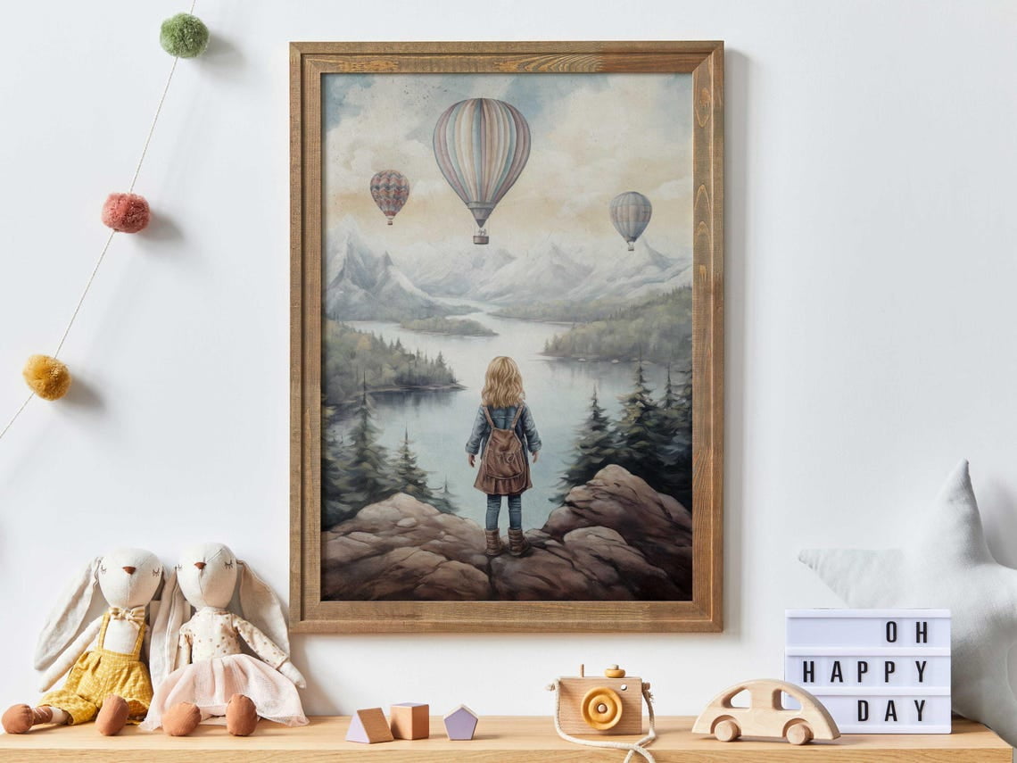 Adventure Nursery Girlvintage Girls Room Print, Hot Air Balloons ...