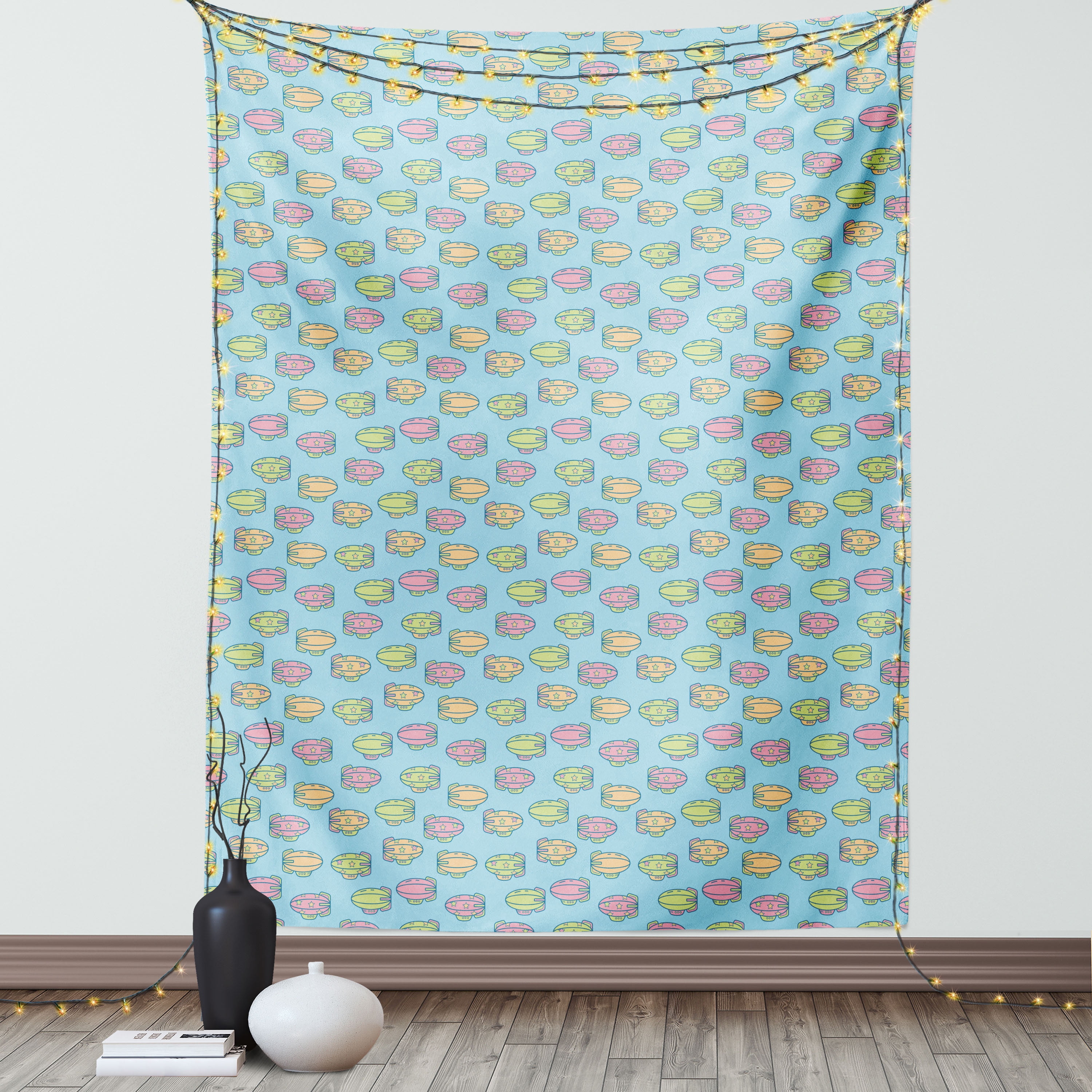 Adventure Nursery Tapestry, Linear Drawn Soft Pastel Colored Zeppelin ...
