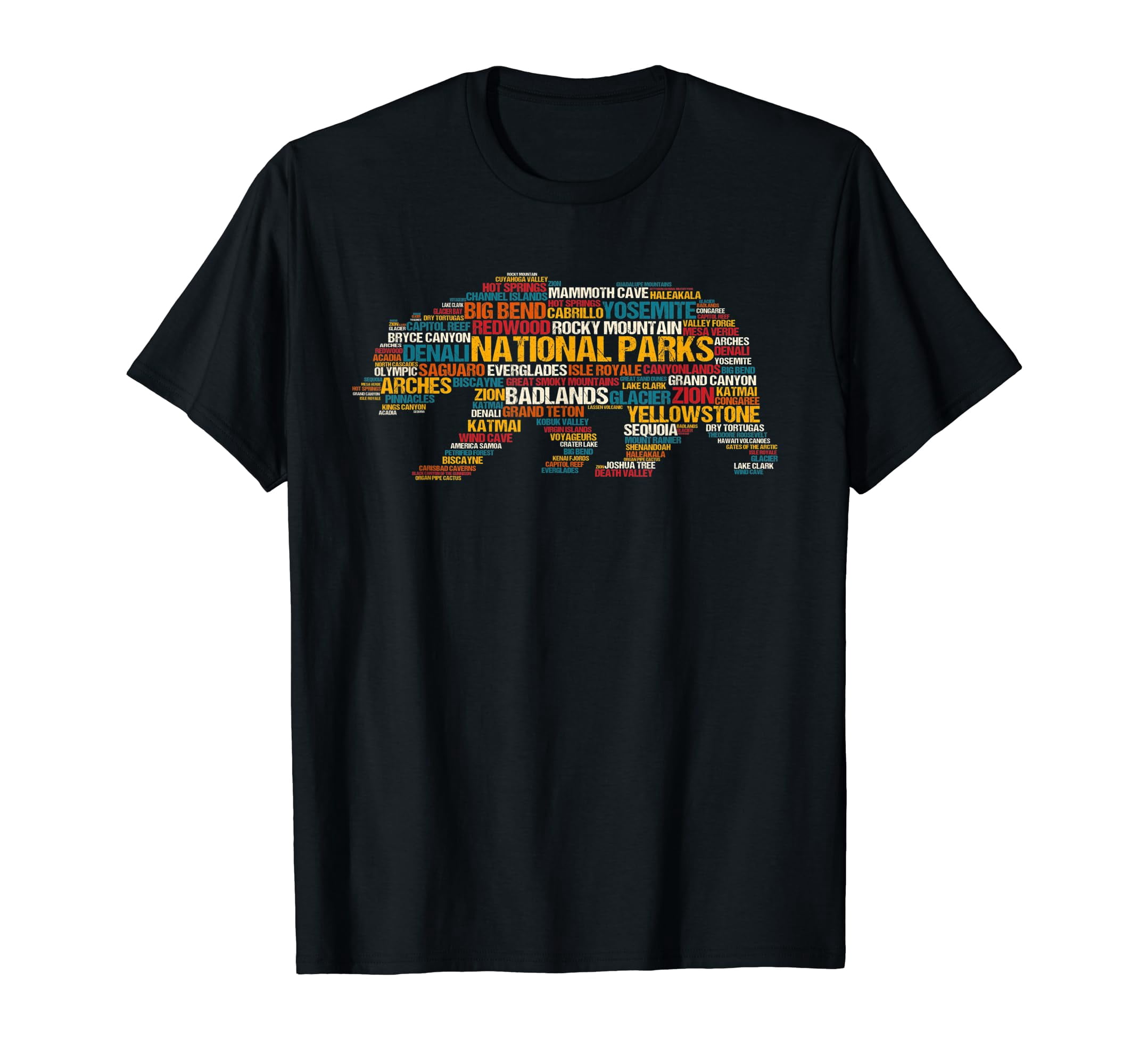 Adventure-Ready Bear National Parks Word Cloud T-Shirt for Camping and ...