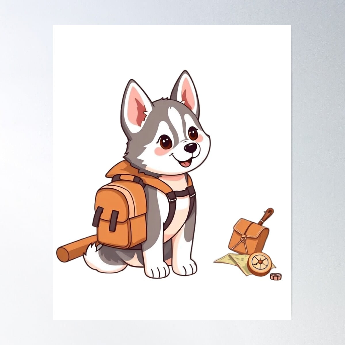 Adventure-Ready Husky Pup | Cute Travel Dog with Backpack Design Poster ...