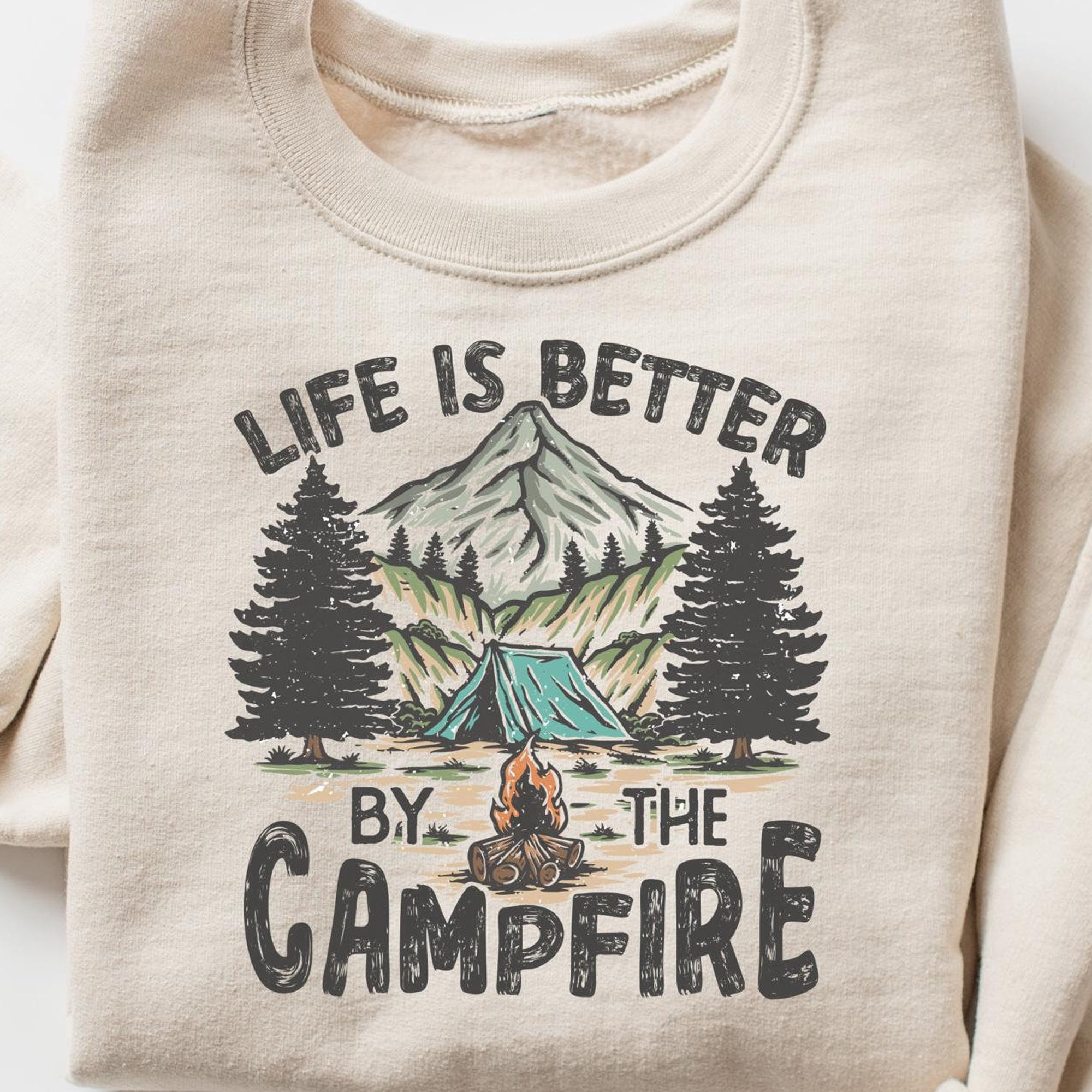 Adventure Ready Mountain Pine Campfire Tent T-Shirt for Happy Camping ...