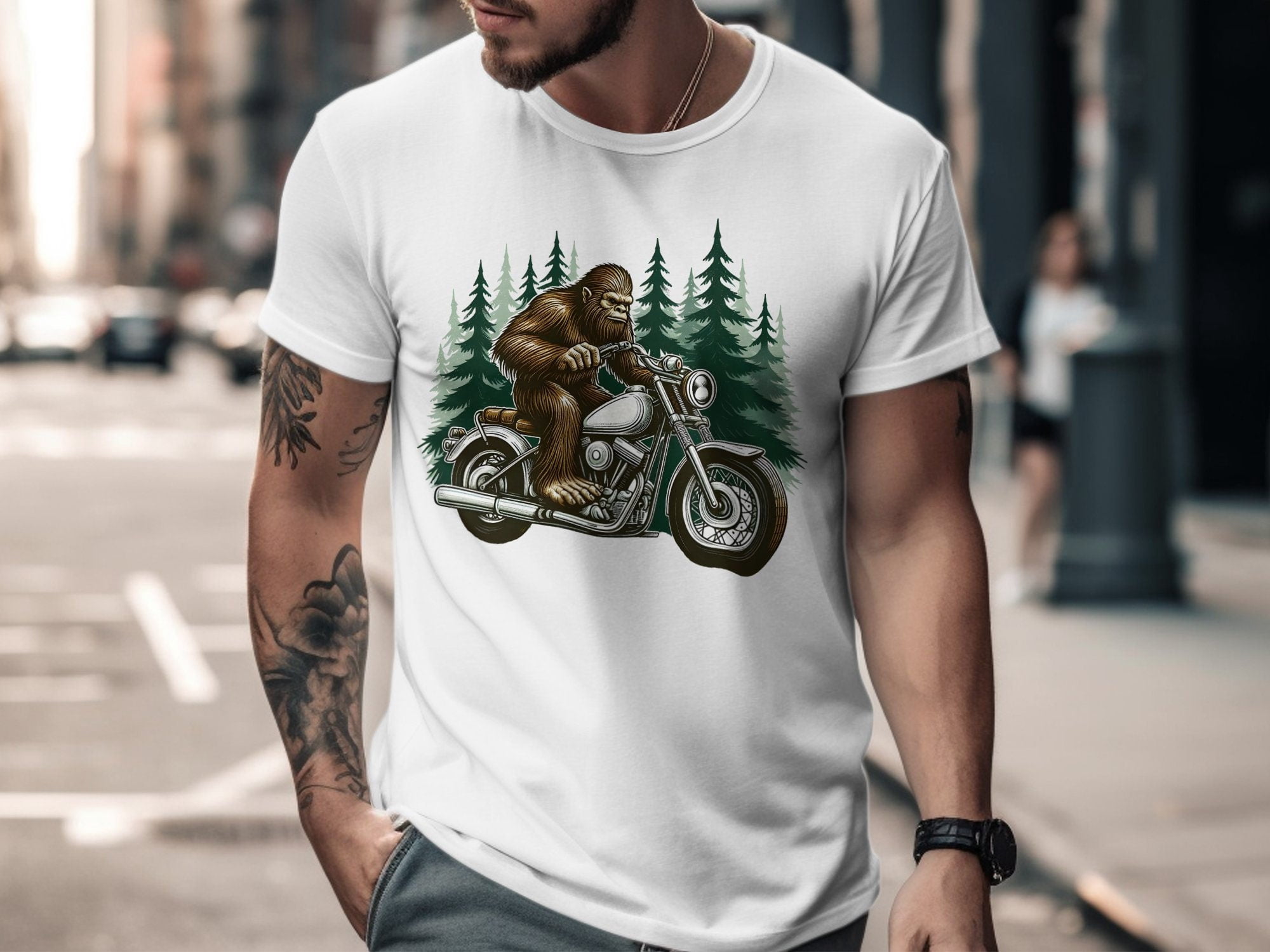Adventure-Ready Sasquatch Motorcycle Graphic T-Shirt for Motorcycle ...