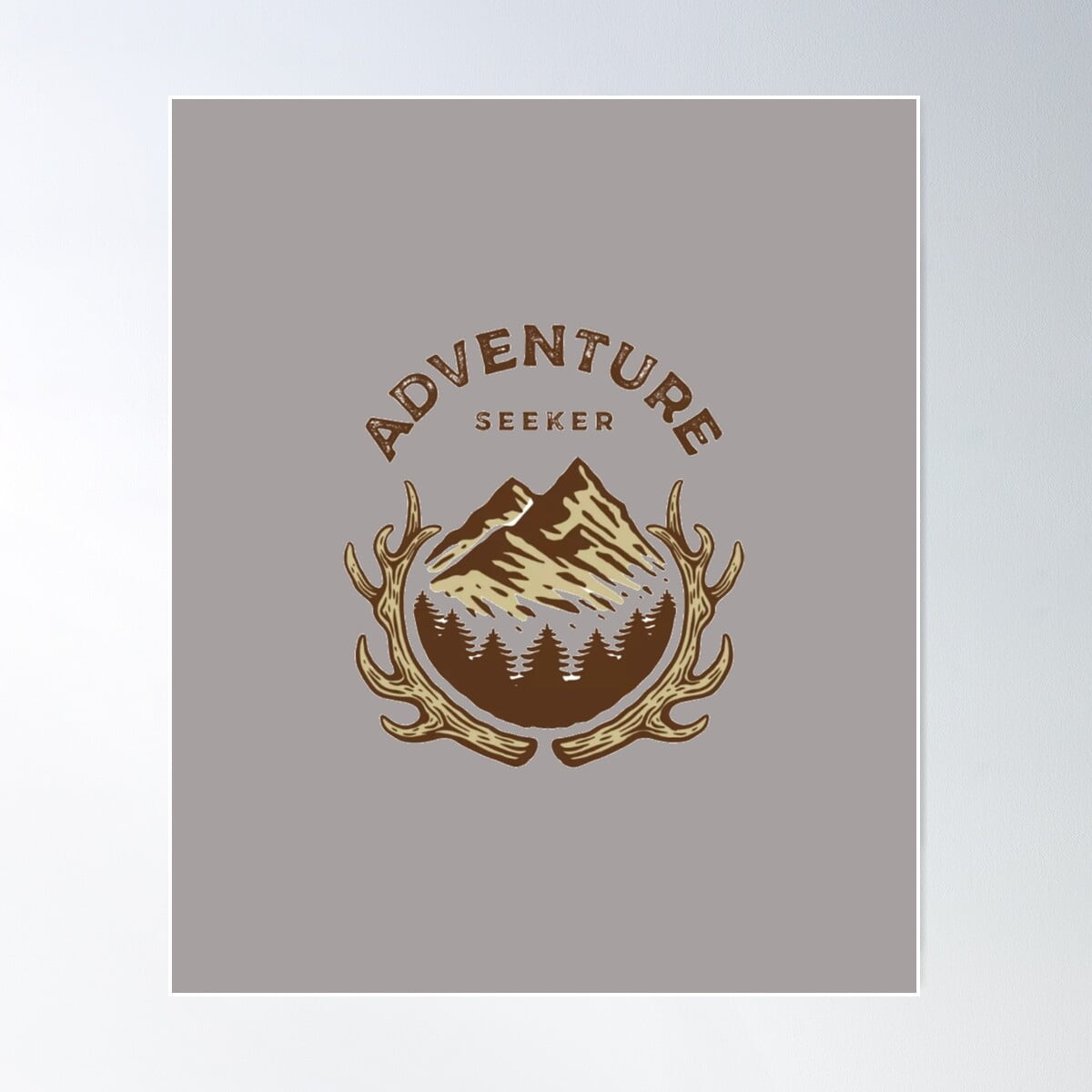 Adventure Seeker Mountain Stag Horns Design Poster Wall Art, Modern ...