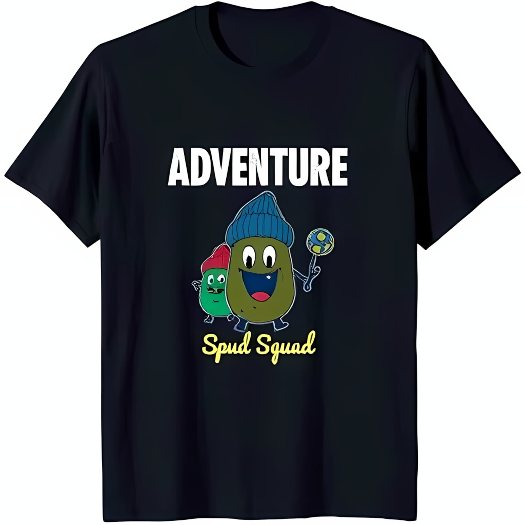 Adventure Spud Squad Black T-Shirt with Fun Cartoon Graphic - Walmart.com