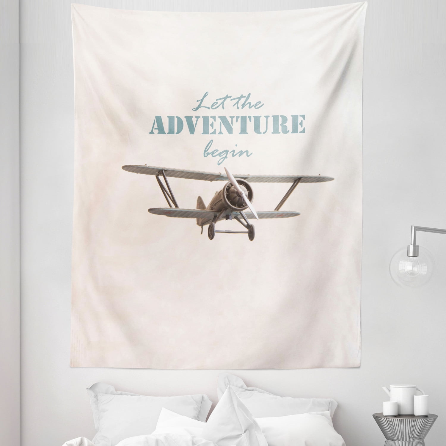 Adventure Tapestry, Let the Adventure Begin Inscription and Biplane ...