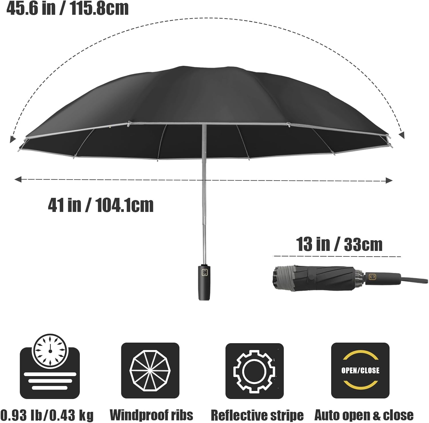 Large windproof travel umbrella, portable reverse folding car umbrella ...