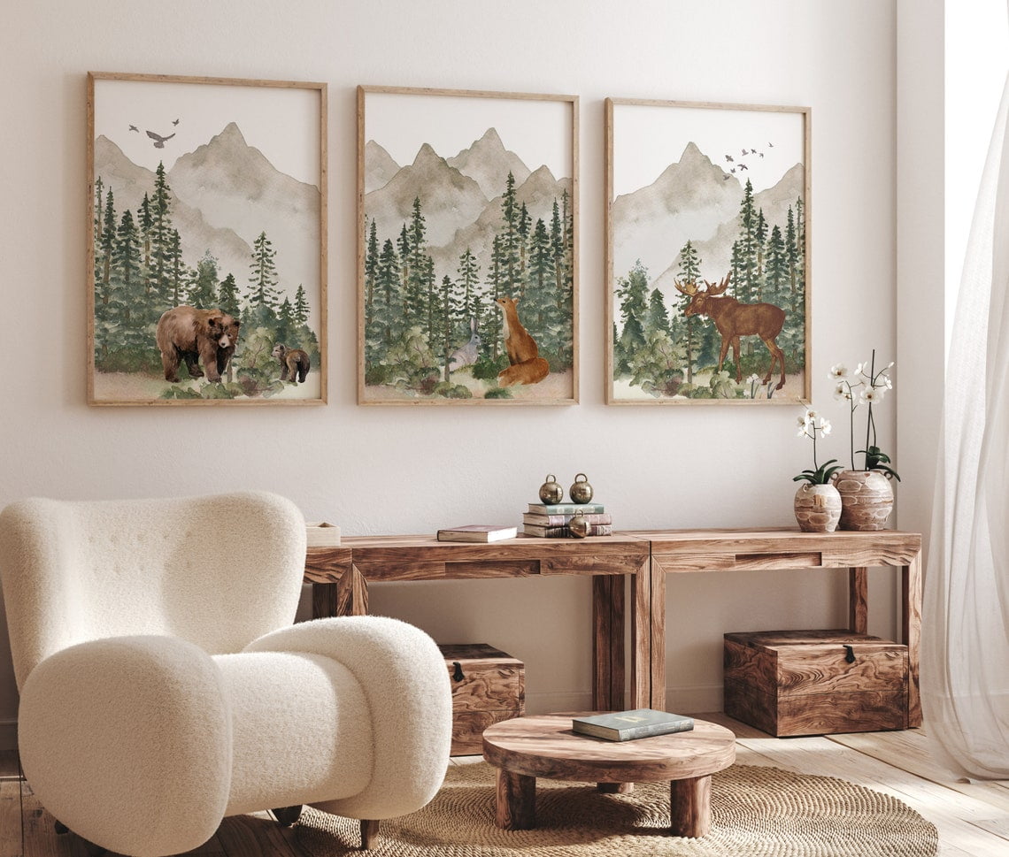 Adventure Theme Nursery 3 Pieces Forest Woodland Animal Poster Painting ...