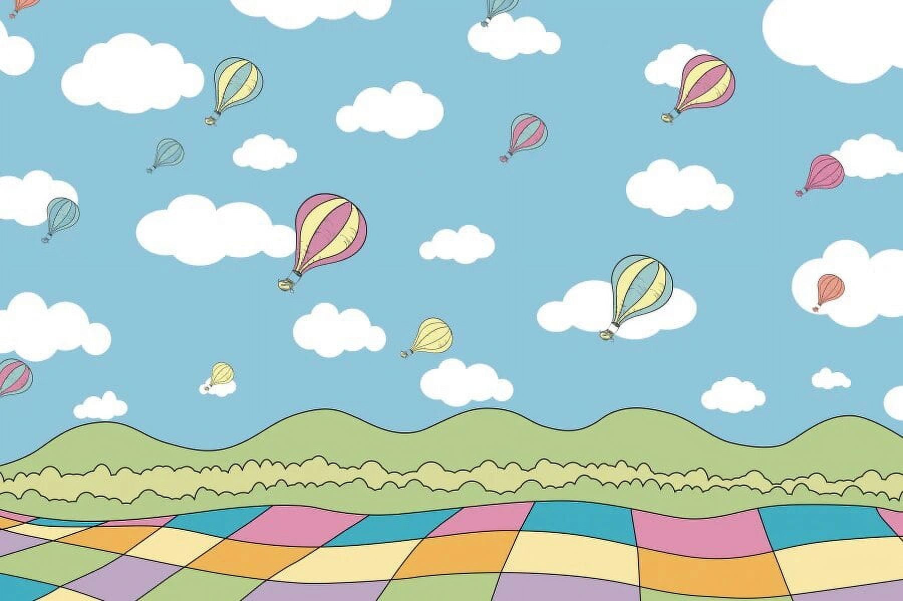 Adventure Themed Backdrop Blue Sky White Clouds Balloons Kids 1st ...