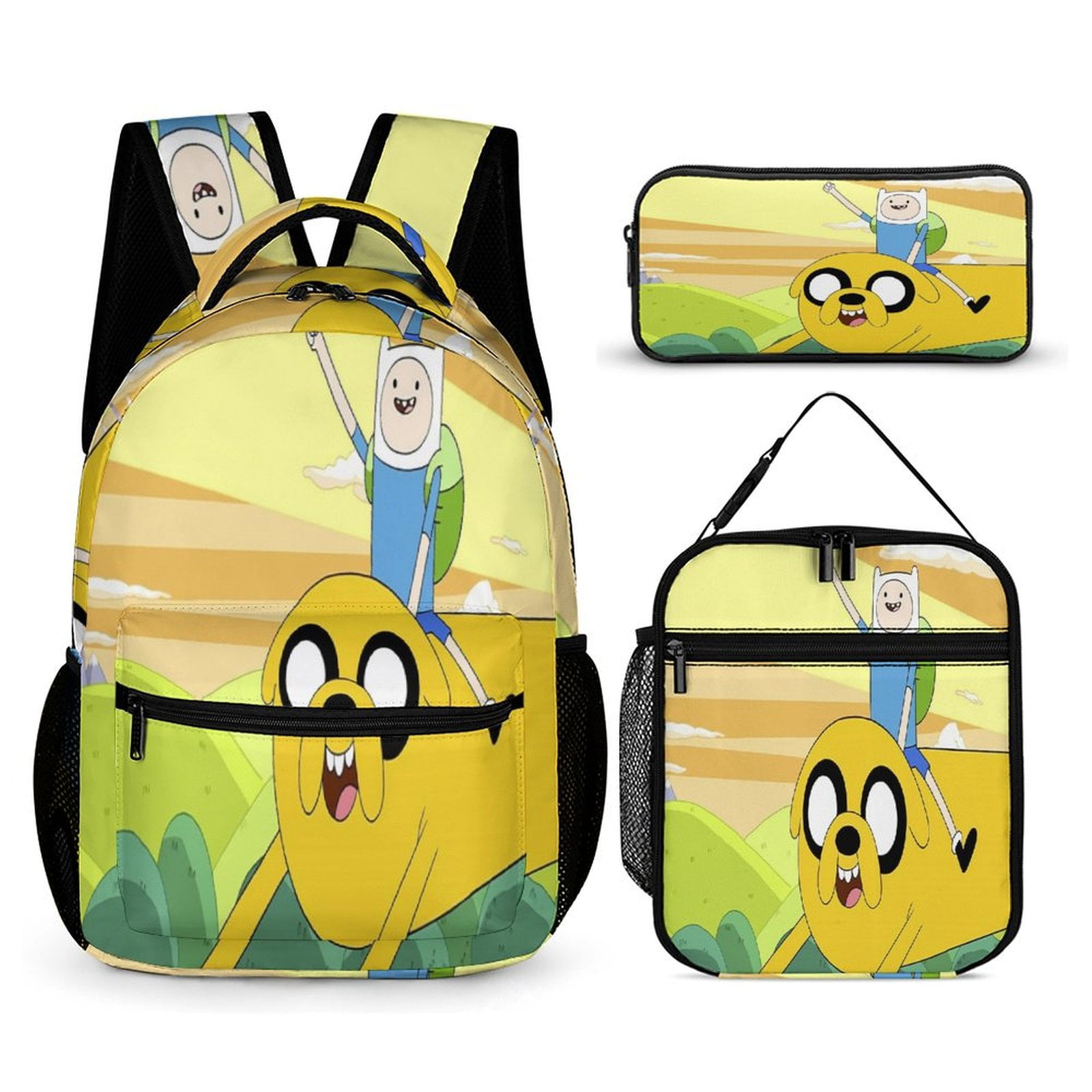 Adventure Time 3 Piece Backpack Set Anime Casual Daypack with Lunch Bag ...