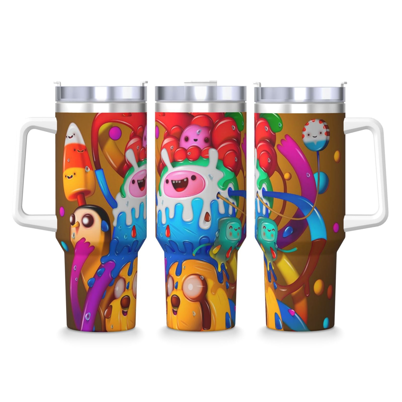 Adventure Time 40 OZ Ice Bully Cup with Handle Straw Lid, Double Wall ...