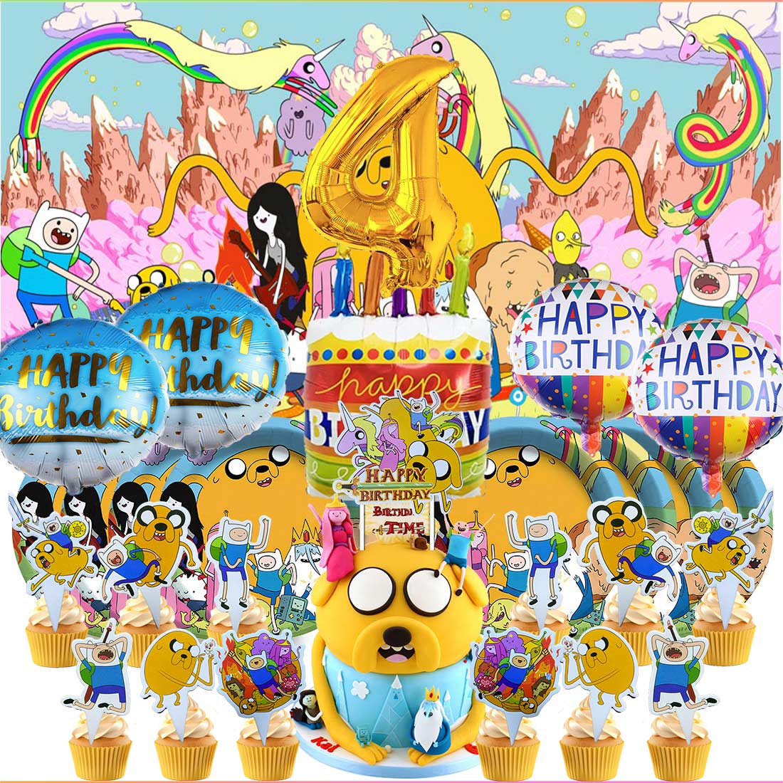 Adventure Time 4th Tableware Balloons Cake Toppers Backdrop Banner ...