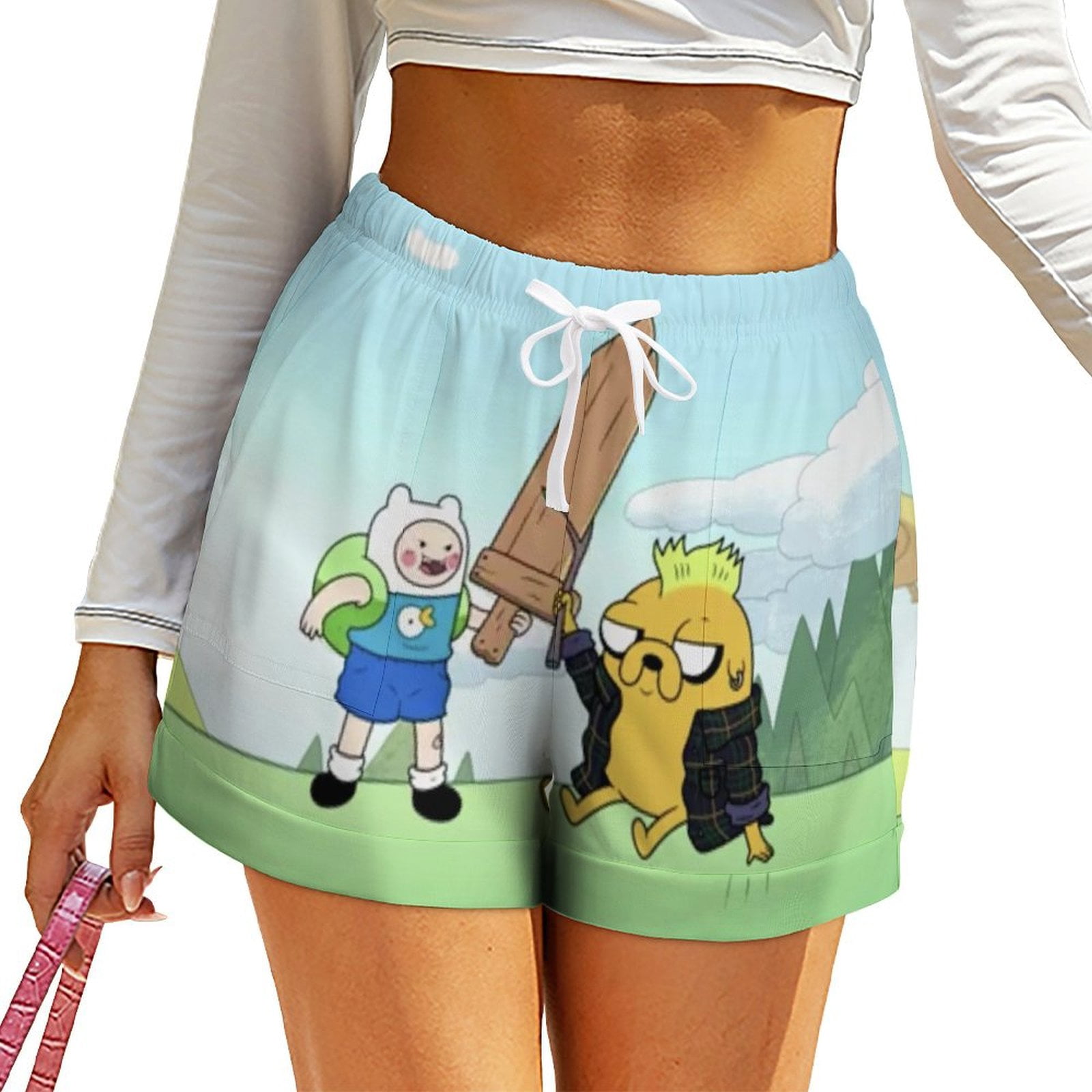 Adventure Time Animated Women's Leg Shorts Drawstring Elastic High ...