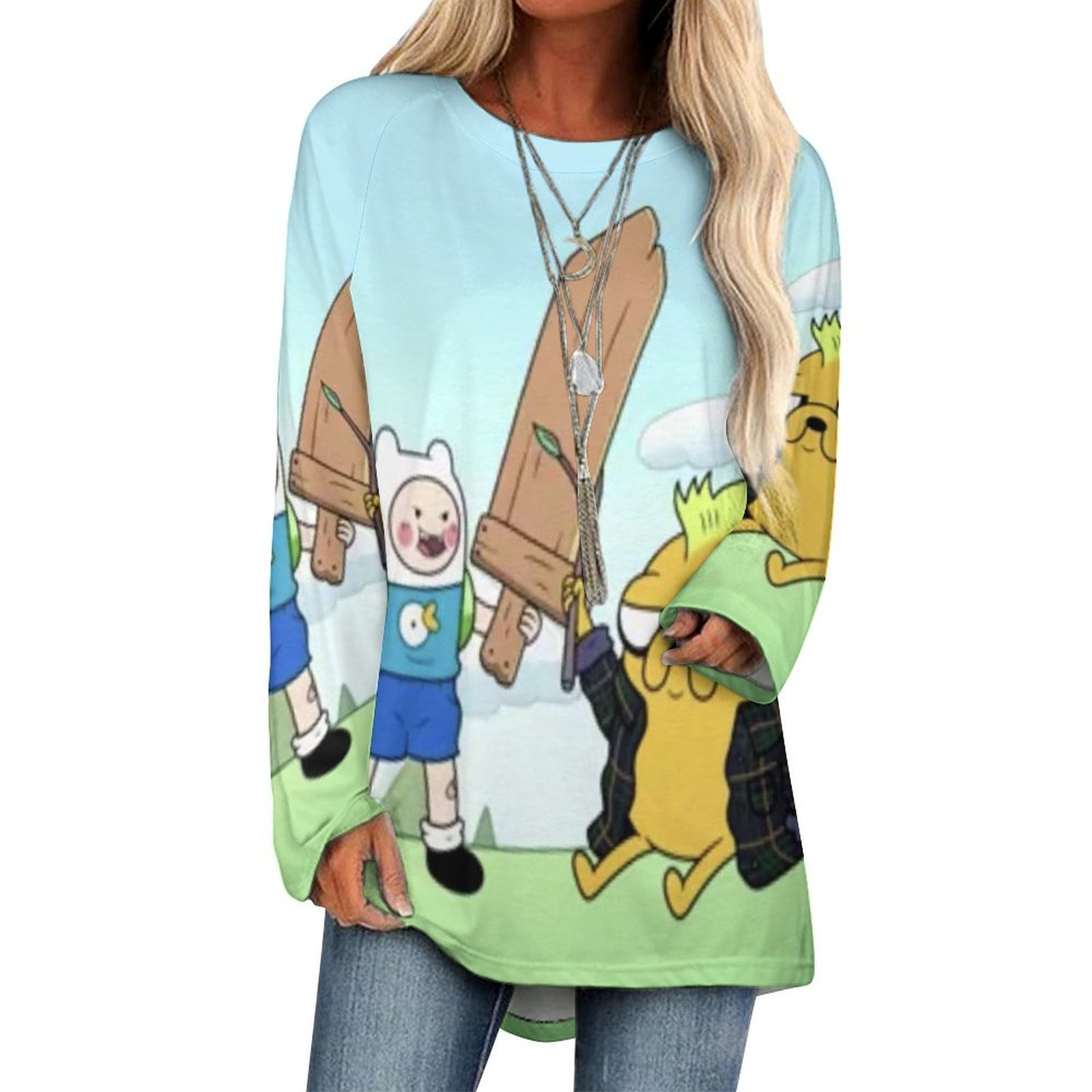 Adventure Time Animated Womens Long Sleeve T-Shirt Loose Fit Tops ...