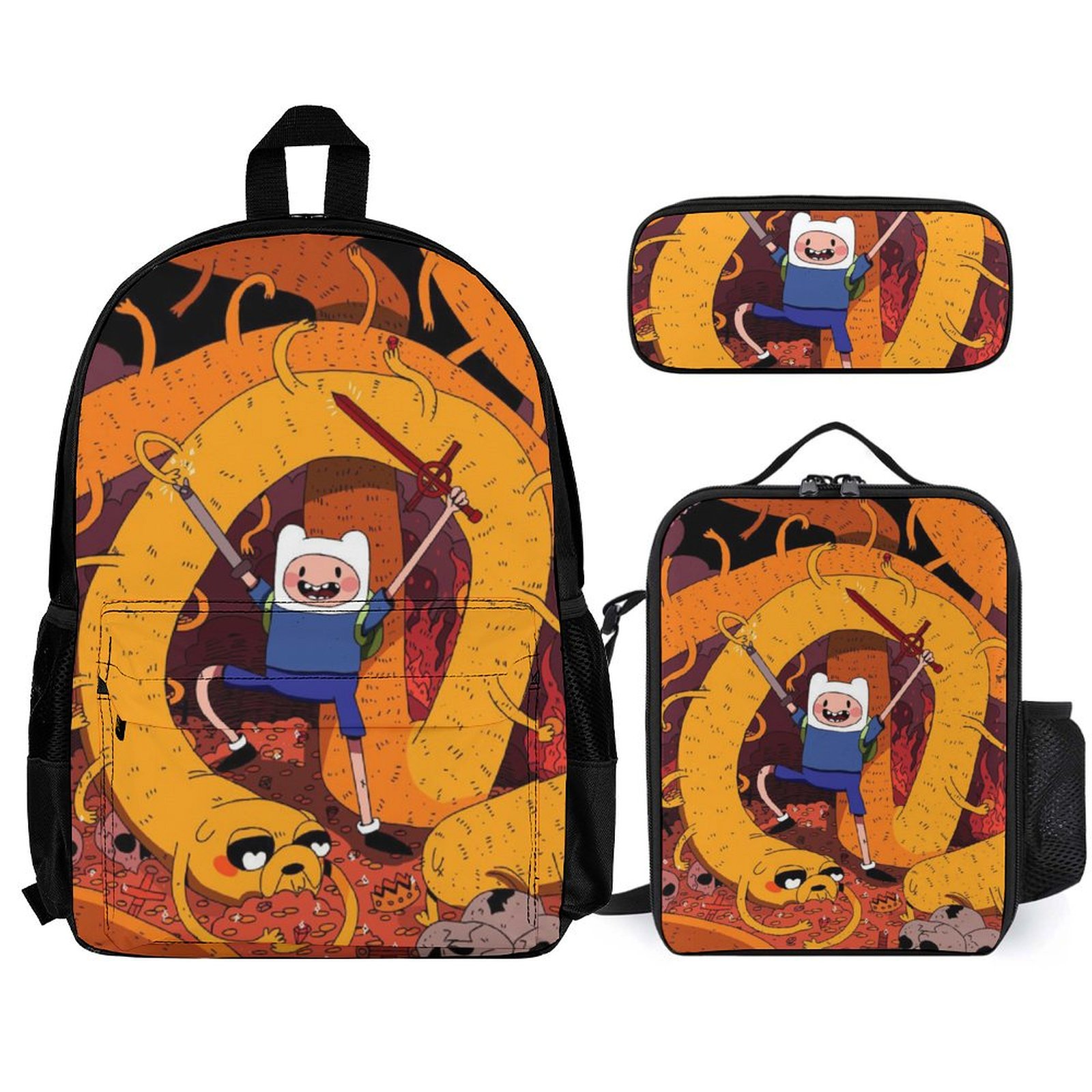 Adventure Time Backpack 3 Pieces Set With Lunch Bag And Pencil Case ...