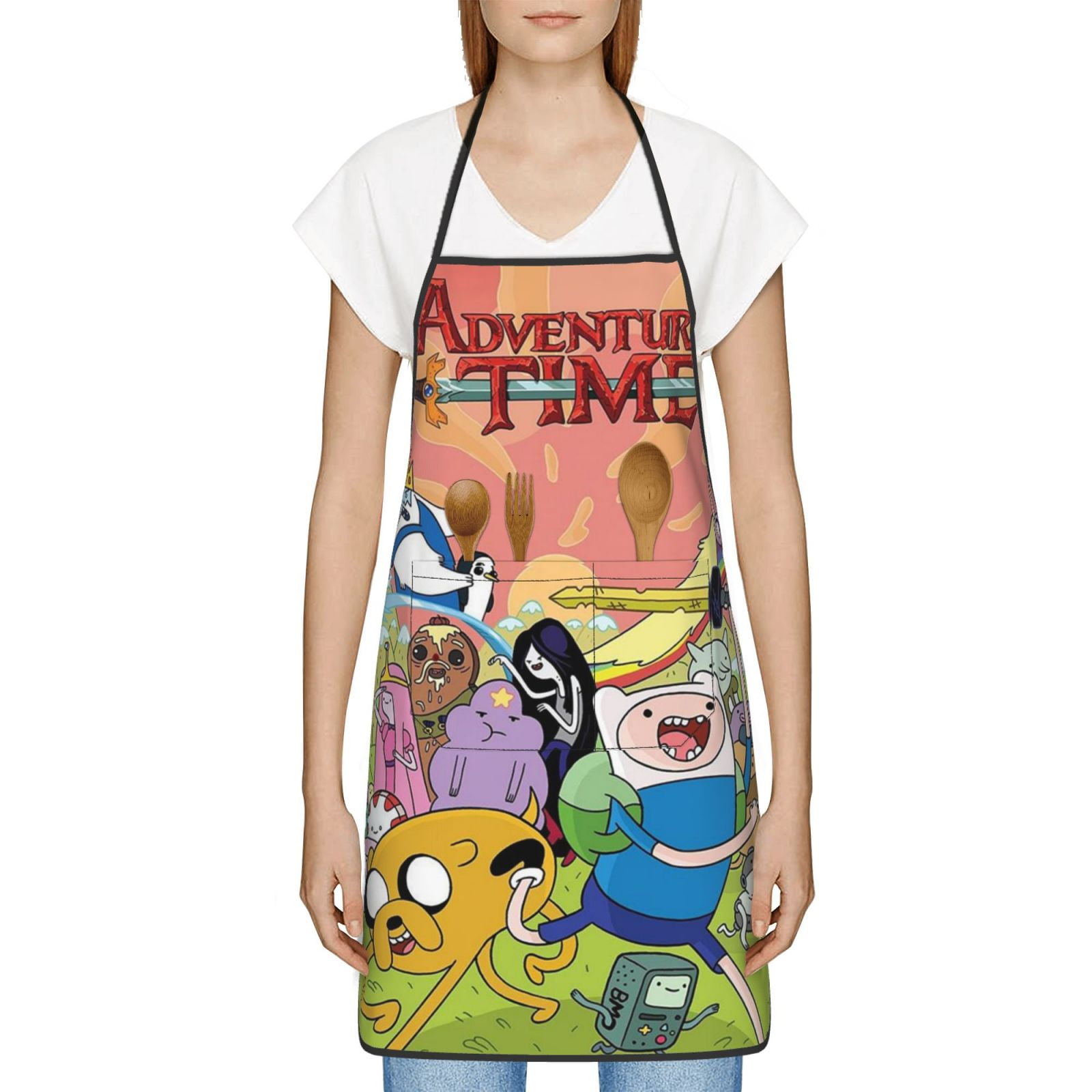 Adventure Time Bib Apron With Pockets, Cooking Kitchen Chef Apron For ...