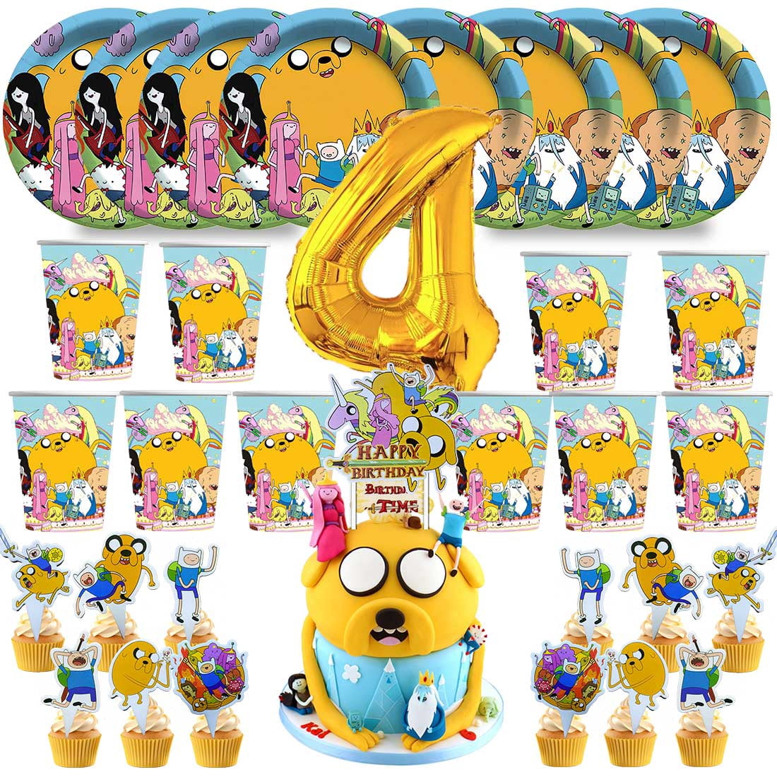 Adventure Time Birthday 4th Cups Party Supplies Plates Fans Decorations ...