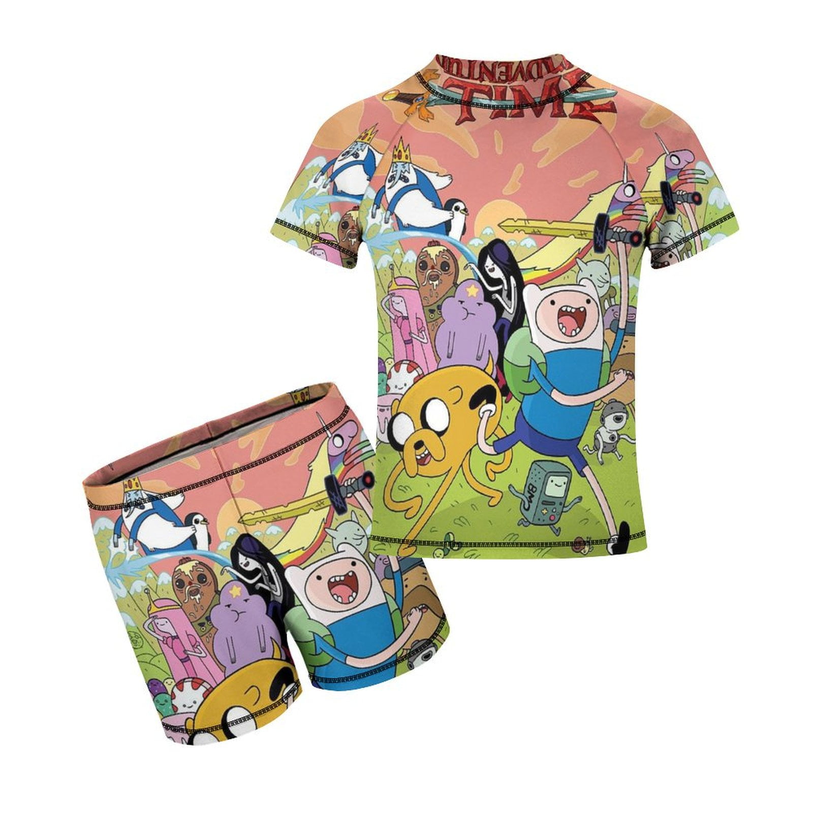 Adventure Time Boys 2-Piece Swimsuit Set Bathing Suit Short Sleeve ...