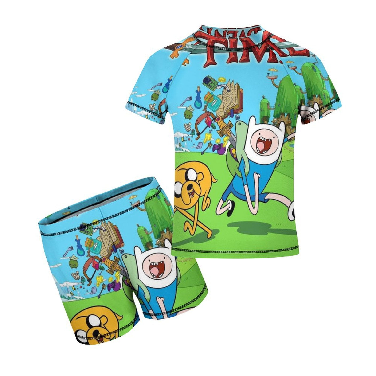 Adventure Time Boys 2-Piece Swimsuit Set Bathing Suit Short Sleeve ...