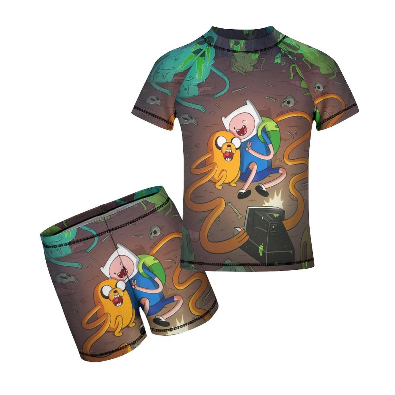 Adventure Time Boys 2-Piece Swimsuit Set Bathing Suit Short Sleeve ...