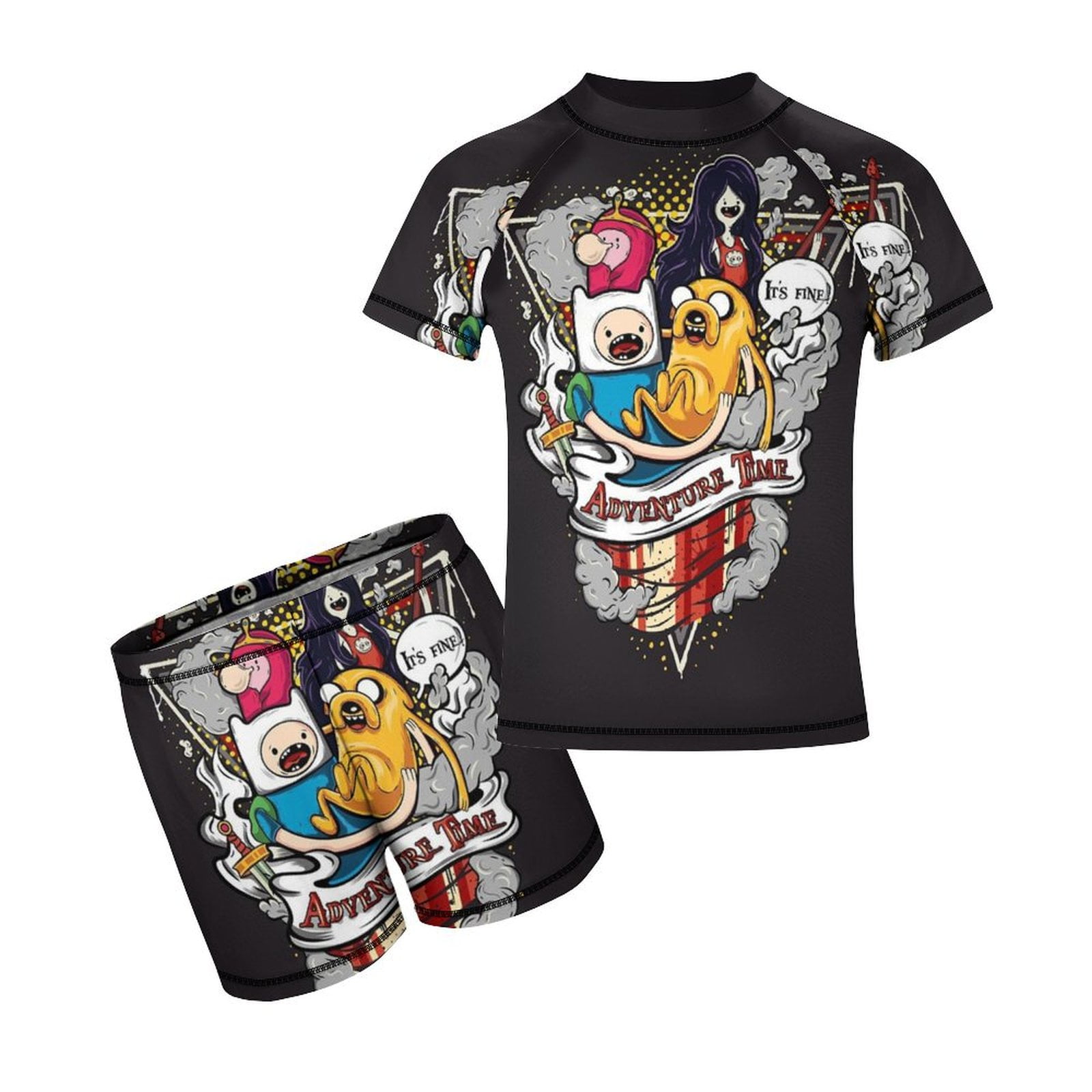 Adventure Time Boys 2-Piece Swimsuit Set Bathing Suit Short Sleeve ...