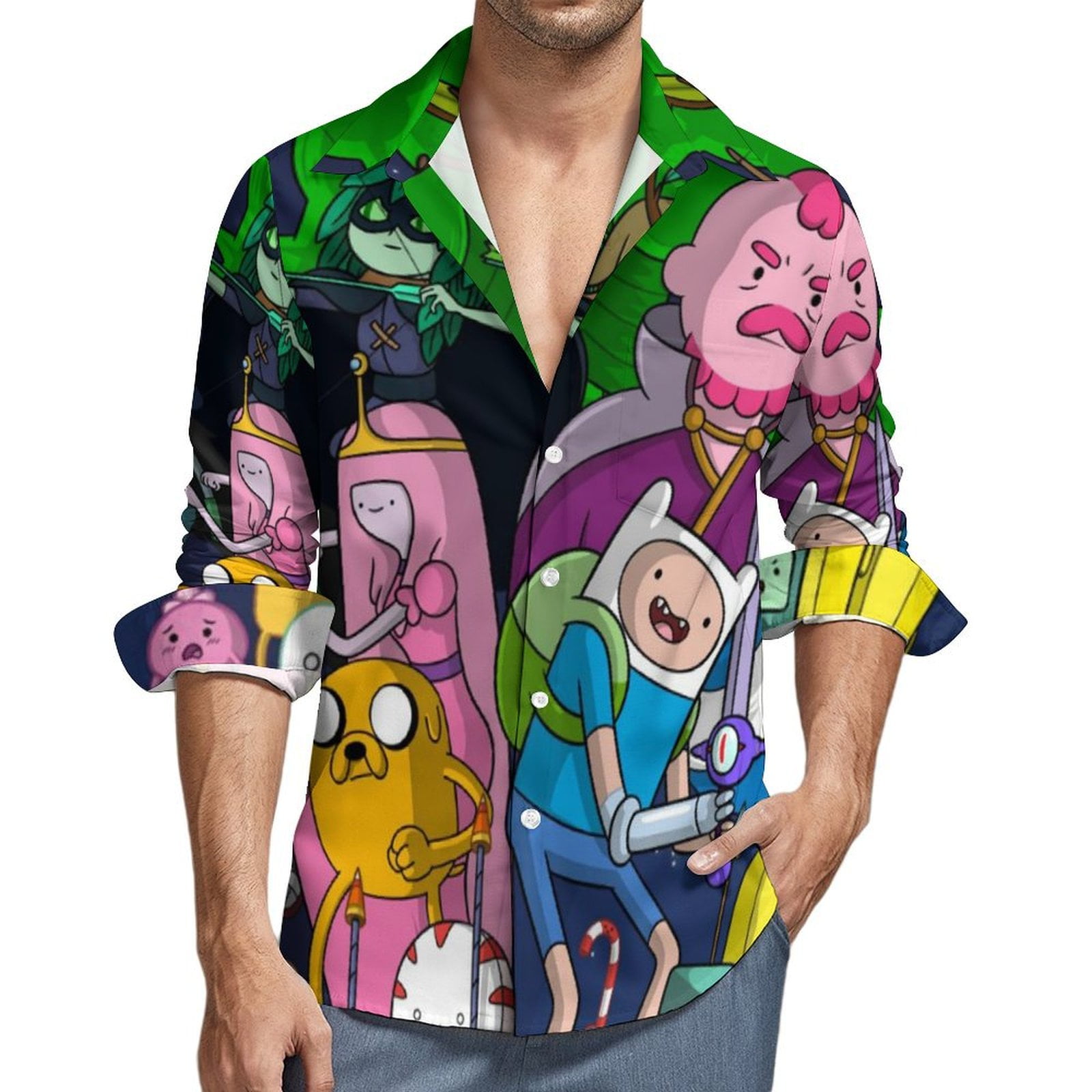 Adventure Time Button Down Shirts For Mens Daily Casual Large Long ...