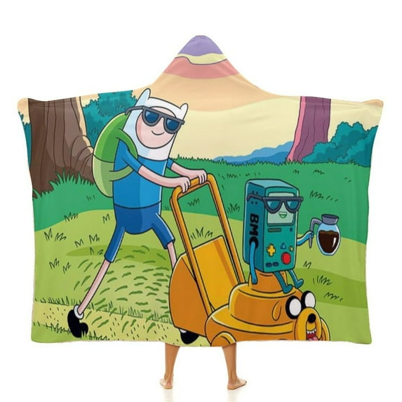 Adventure Time Cartoon Hooded Blanket Soft Warm Cloak Wearable Blanket ...