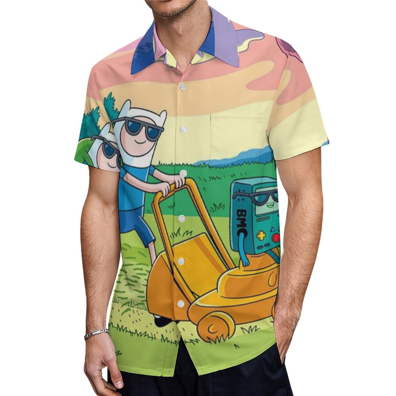 Adventure Time Cartoon Men's Casual Button-Down Shirts Summer Short ...