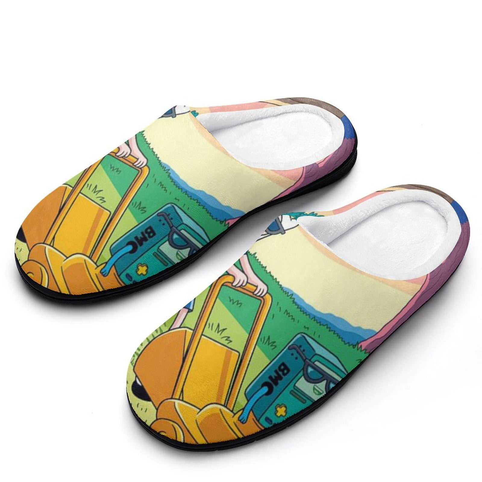Adventure Time Cartoon Men's Fuzzy Slippers House Open Back Slippers ...