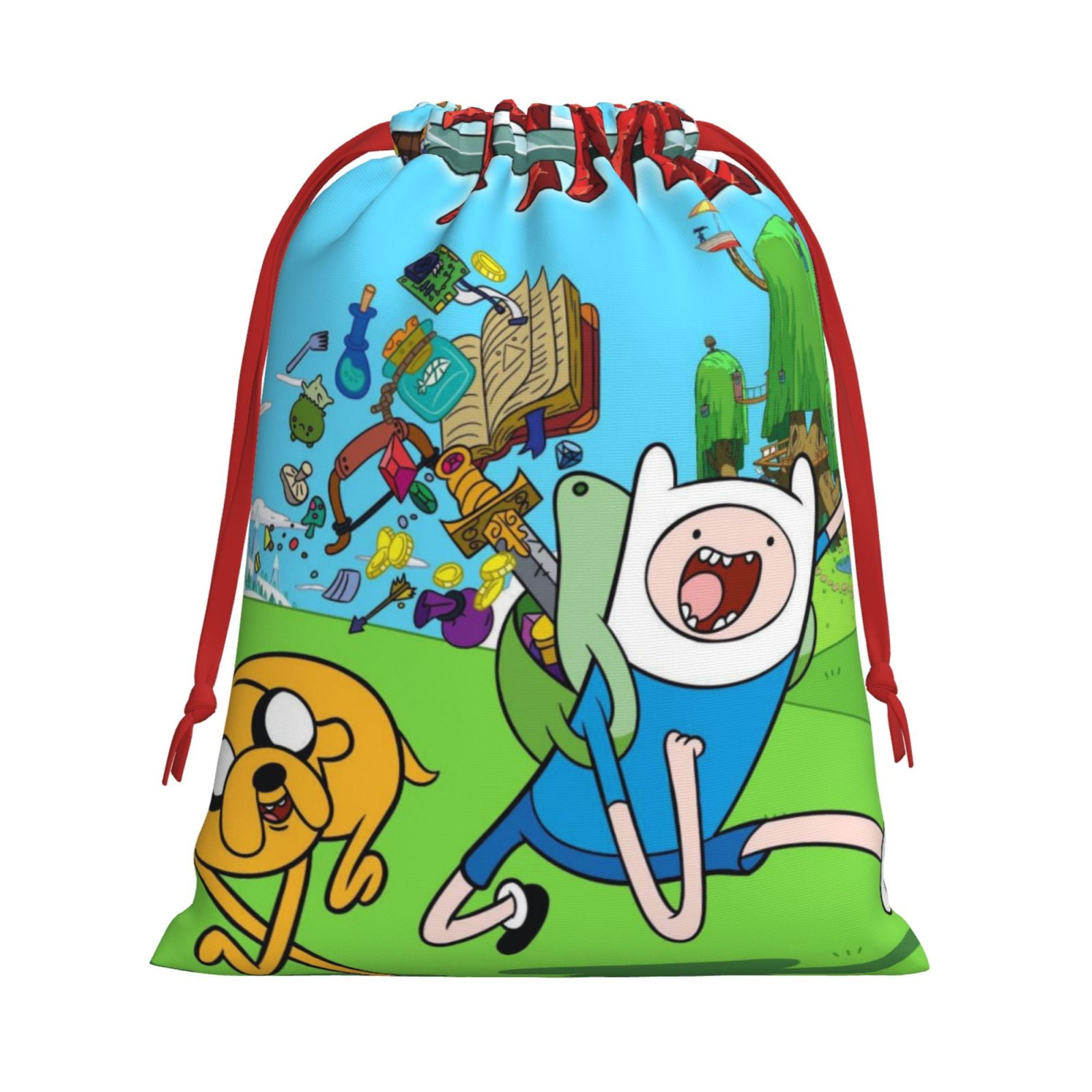 Adventure Time Christmas Gift Bag Reusable Drawstring Holiday Gift Bags ...