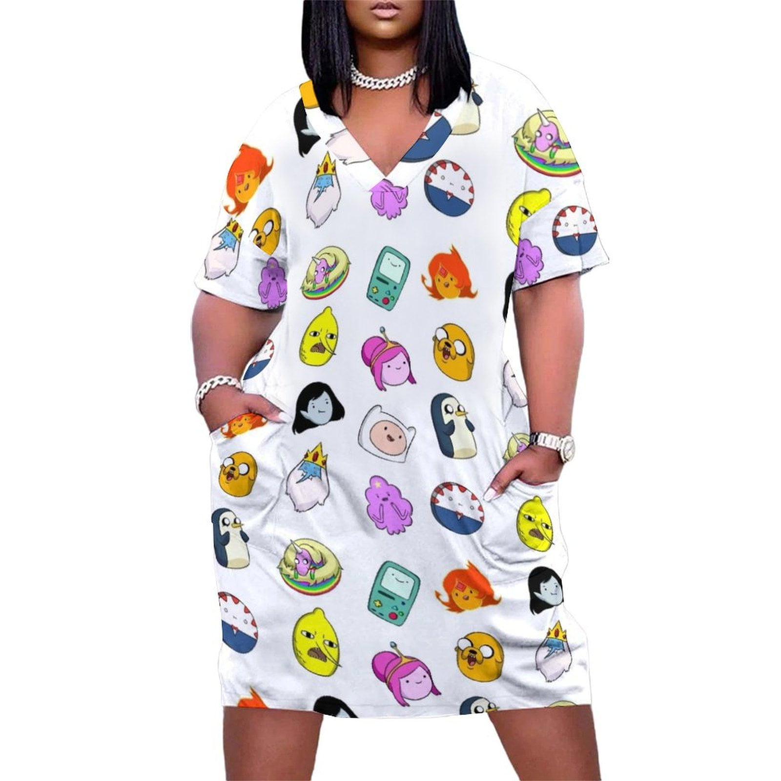 Adventure Time Cute Faces Loose Pocket Dress Women's clothing festival ...