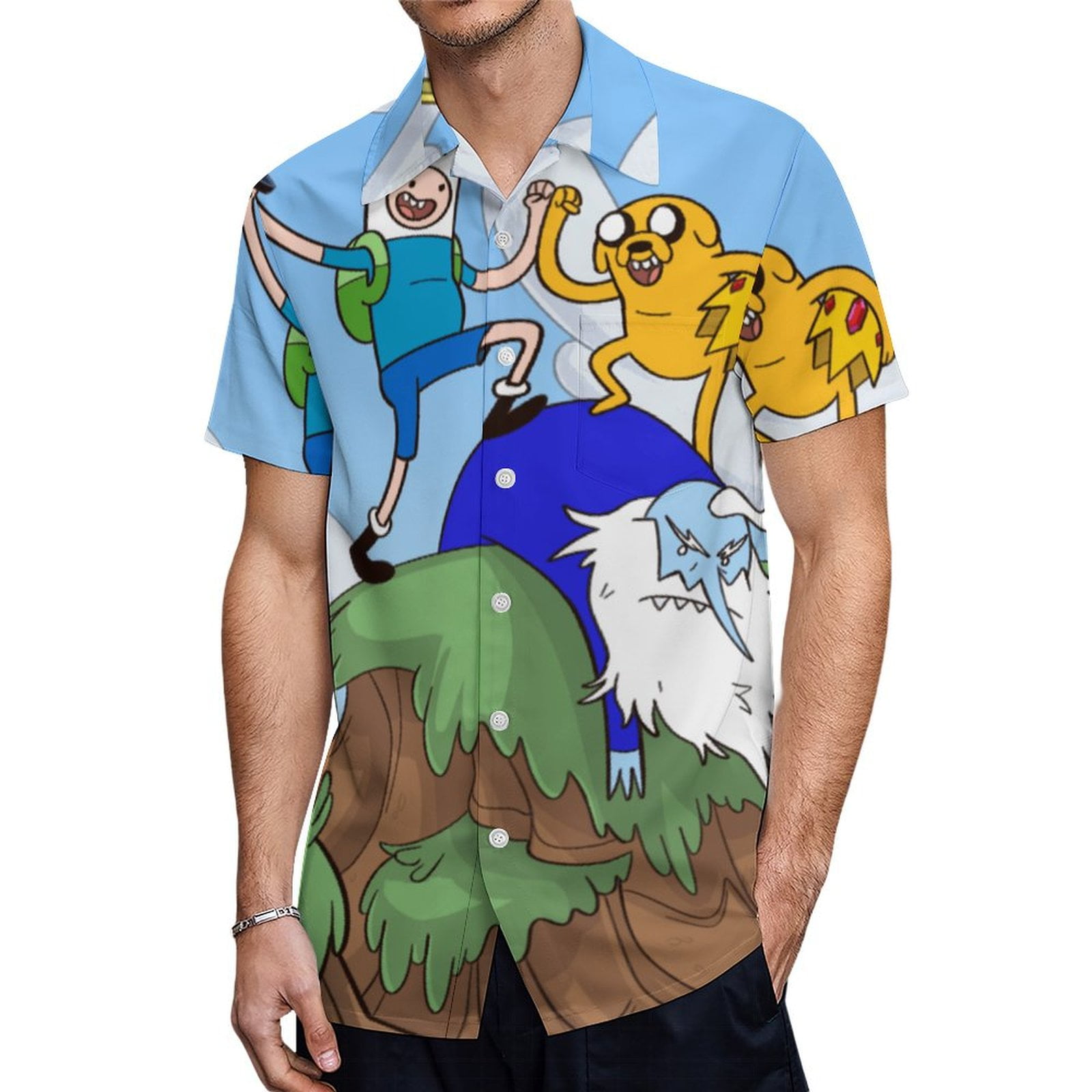 Adventure Time Finn Dog Men's Casual Button-Down Shirts Summer Short ...
