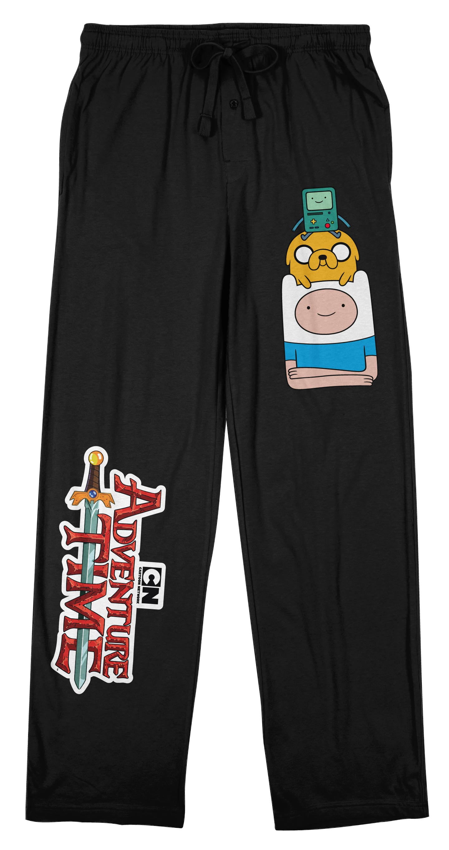 Adventure Time Finn, Jake, and BMO Men's Black Drawstring Sleep Pants ...