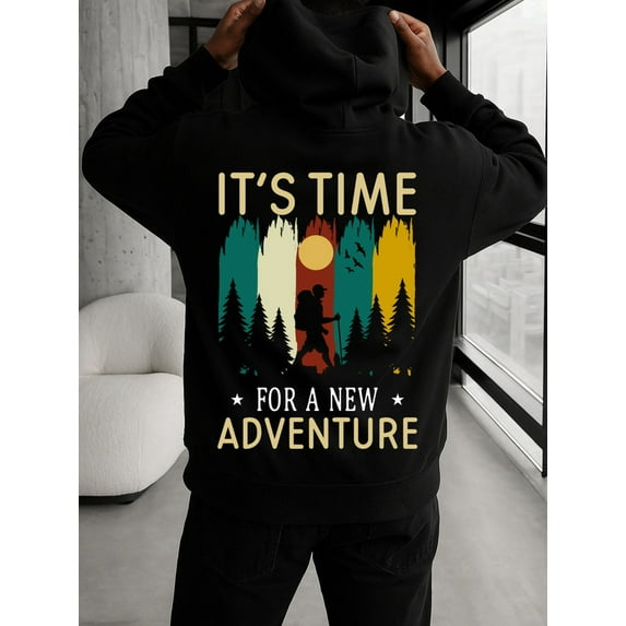 Adventure Time Hoodie sweatshirt Camping men machine washable black All ...