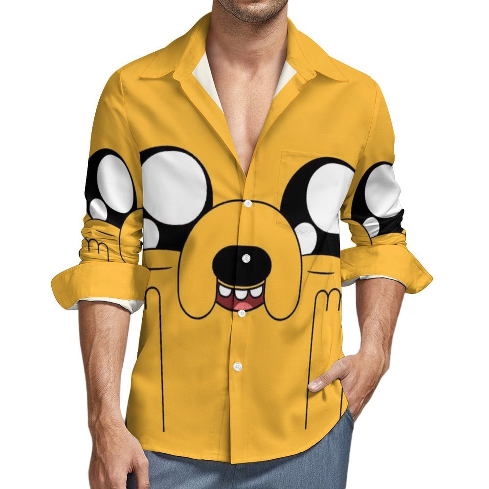 Adventure Time Jake Dog Button Down Shirts For Mens Daily Casual Large Long Sleeve Tee Shirt Top ...