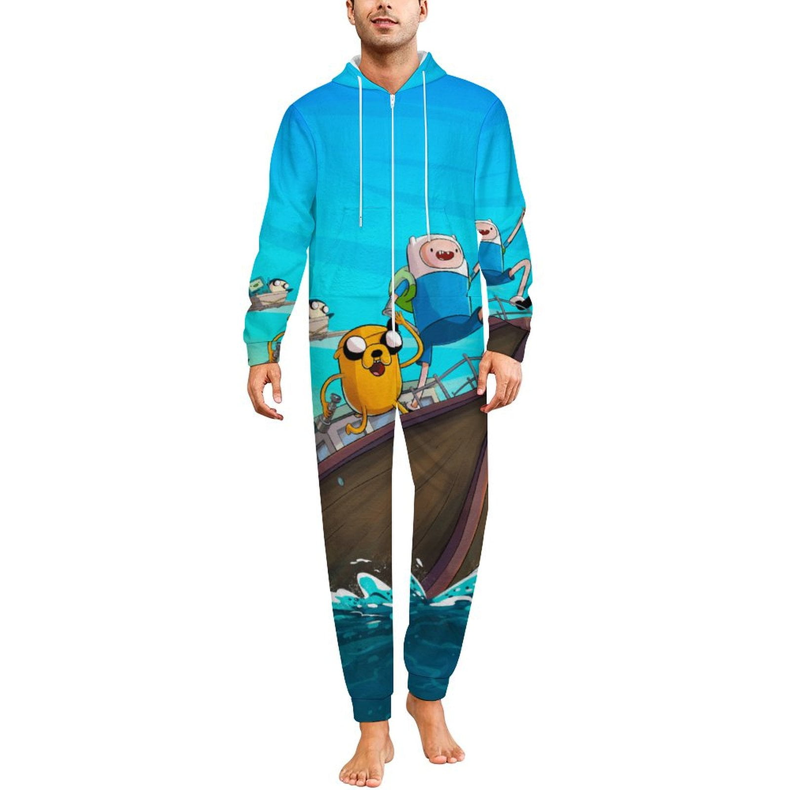 Adventure Time Jake The Dog Men's Hooded Jumpsuit - Zip Up One Piece ...